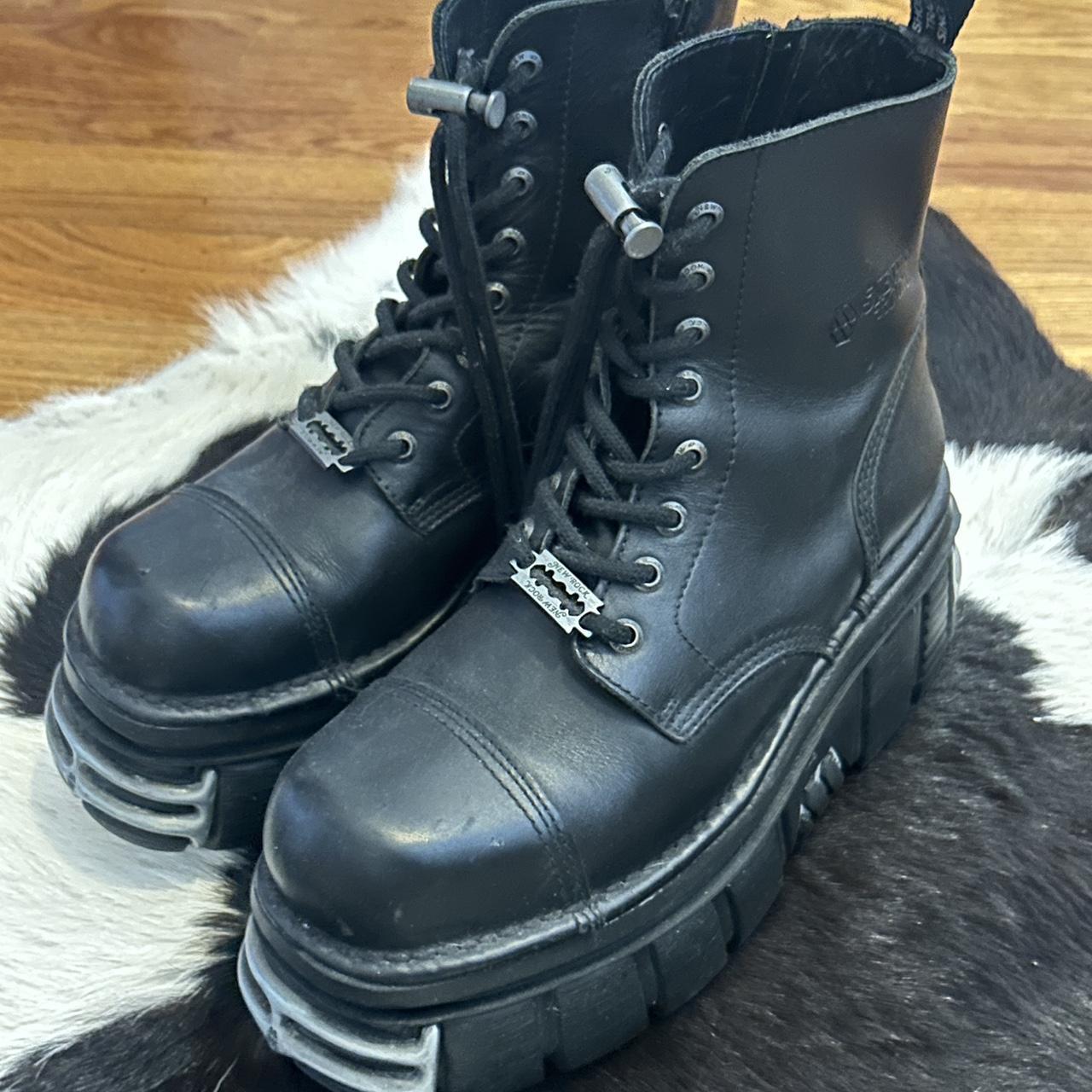 Size 41 new rock combat boots in good condition... - Depop