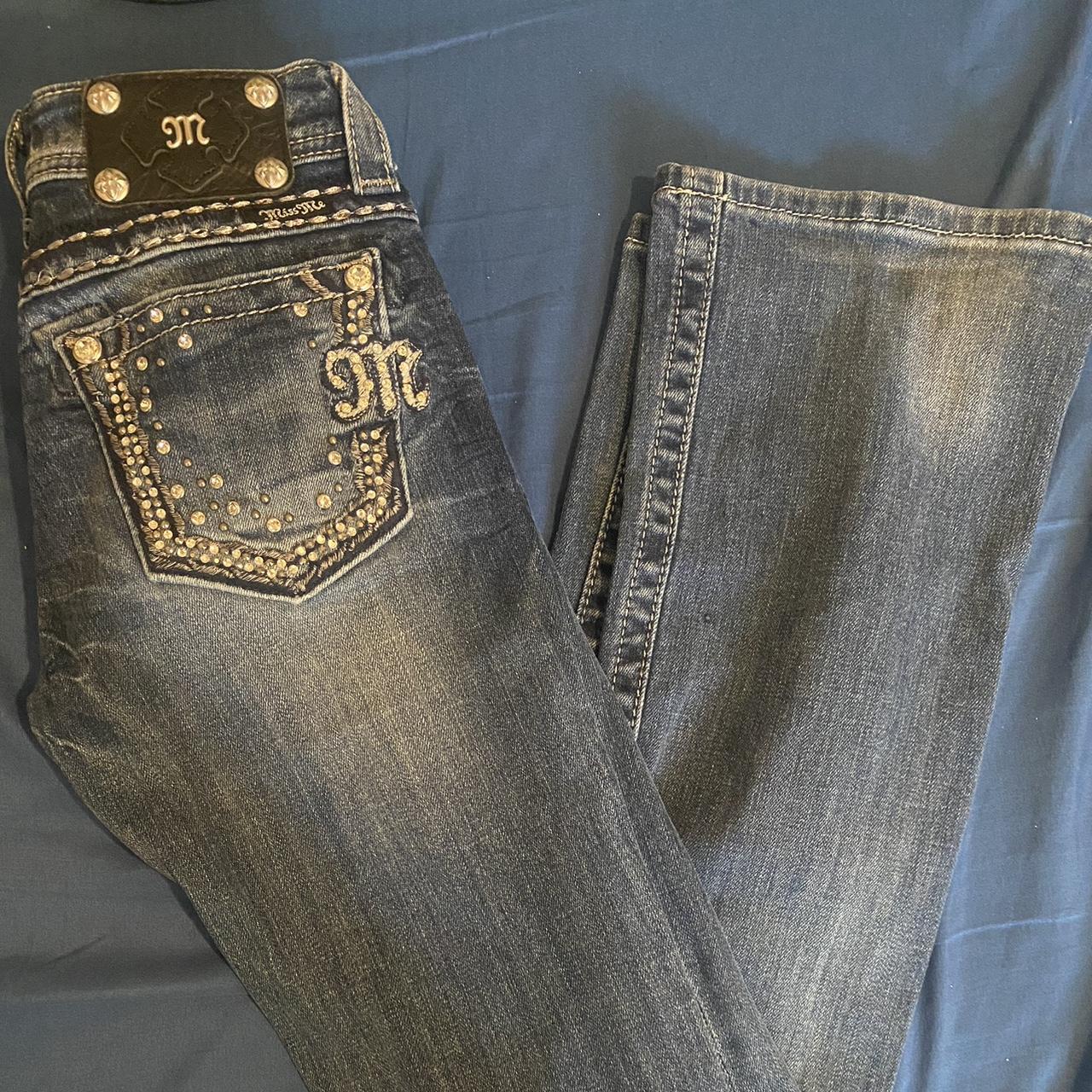 Miss Me flare jeans with rhinestone details Waist:27... - Depop