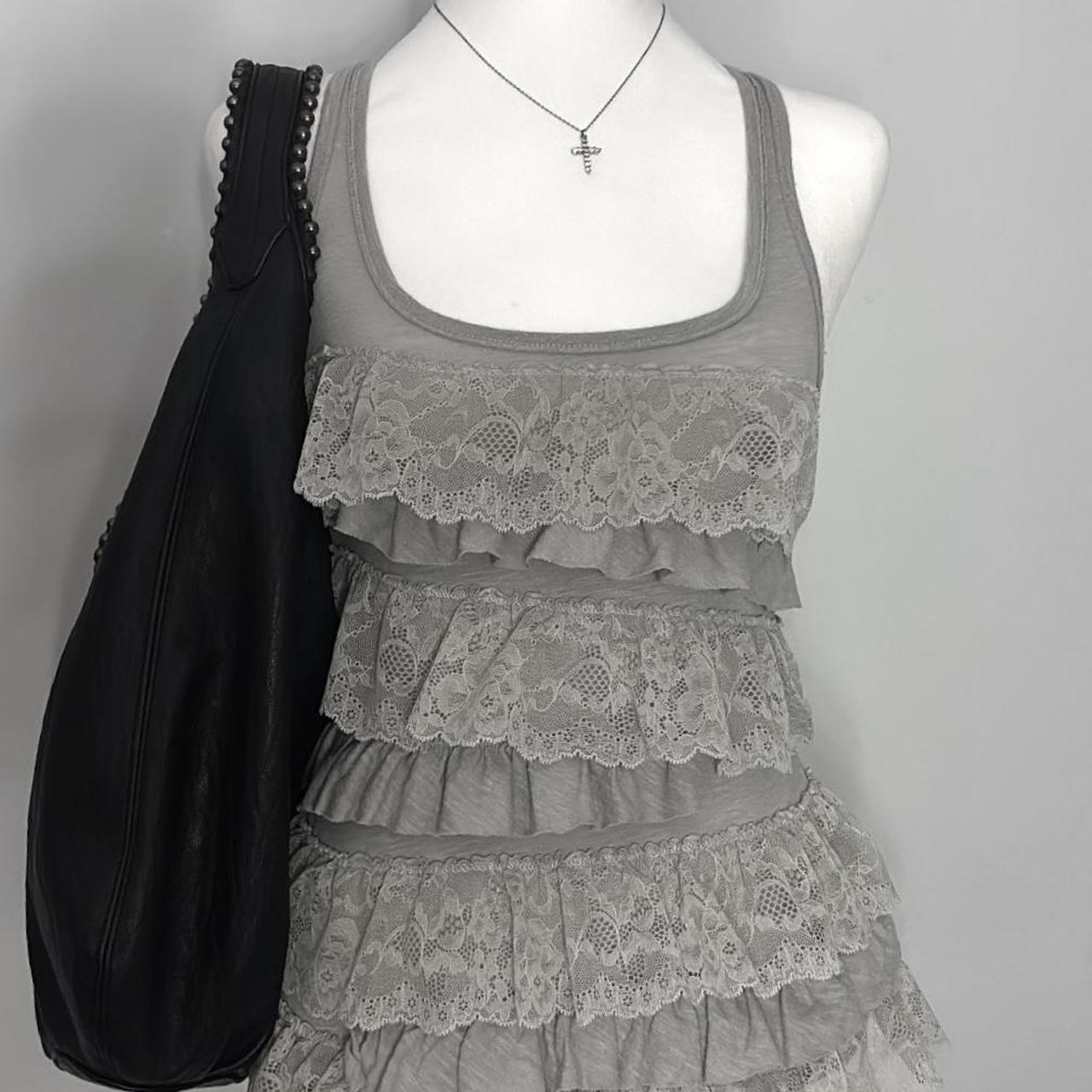 Grey vintage Abercrombie lace layered ruffle tank top | Depop