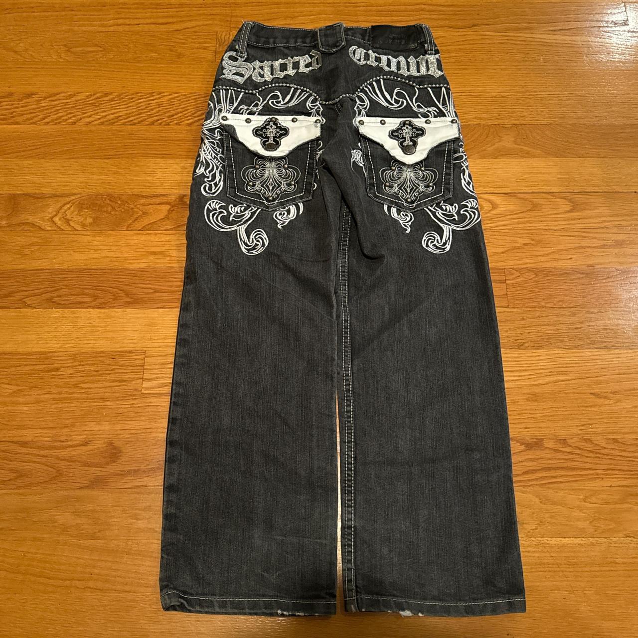 Affliction Sacred Crown GRAIL Jeans Raw Blue Red Ape... - Depop
