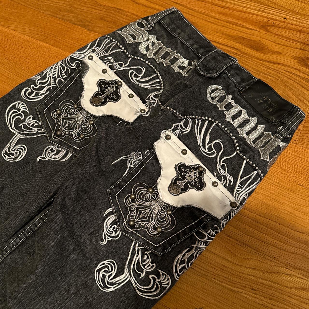 Affliction Sacred Crown GRAIL Jeans Raw Blue Red Ape... - Depop