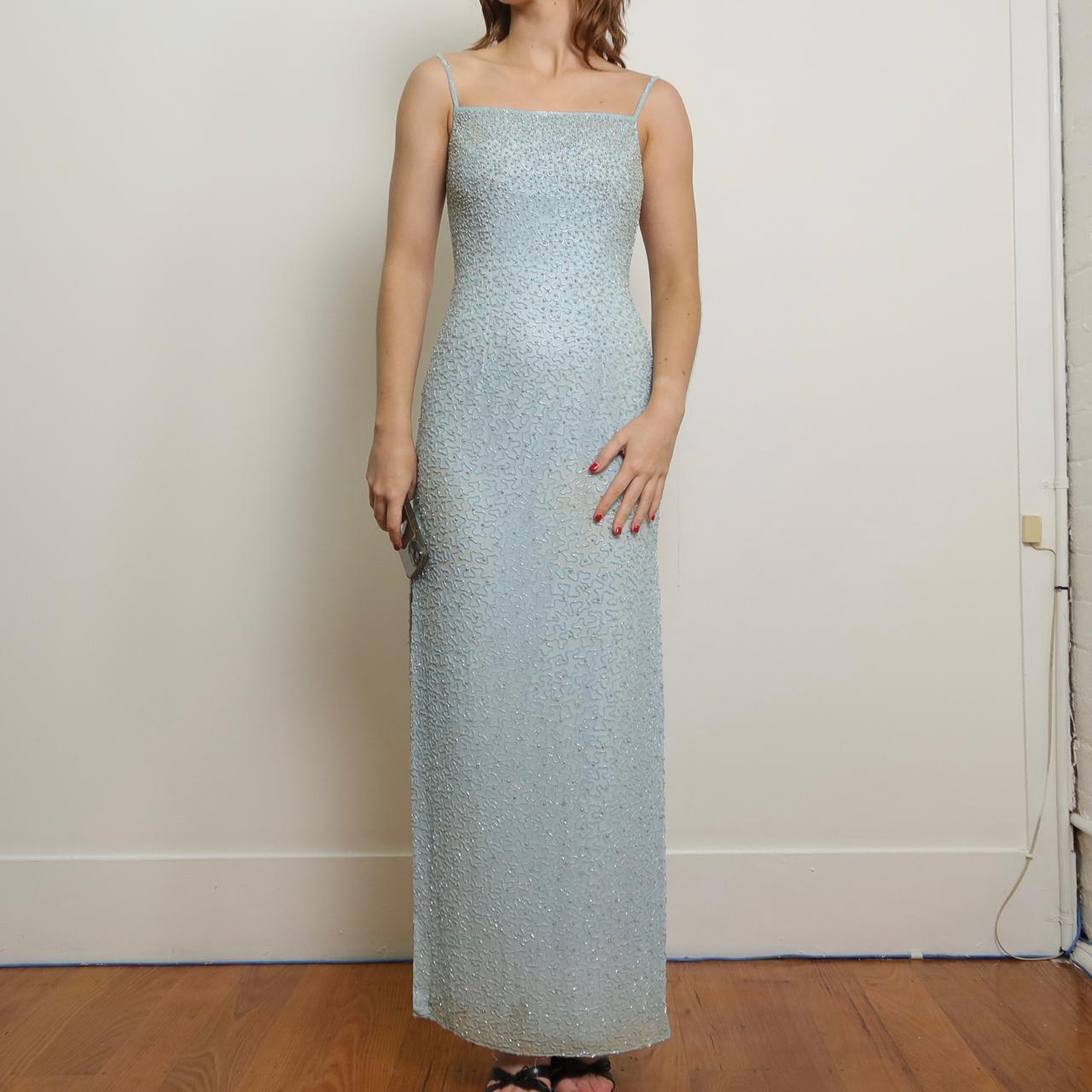 Vintage beaded blue formal dress🦋 details omg... - Depop