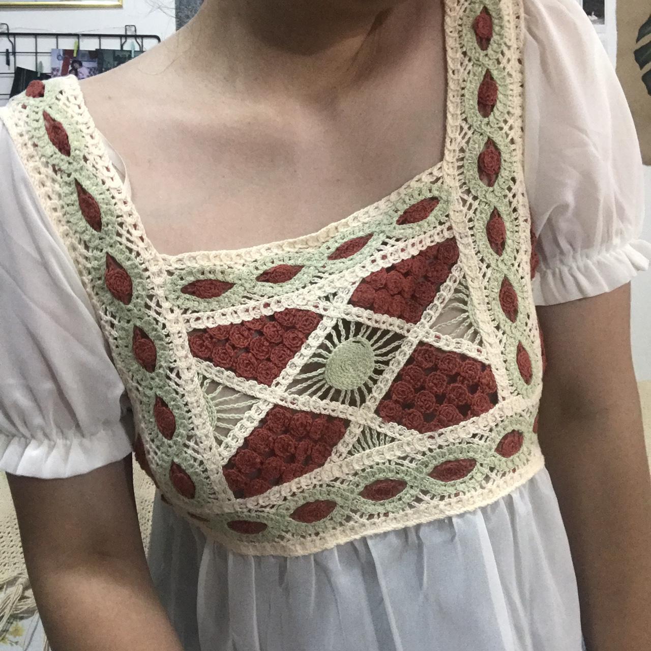 cottagecore white mesh crochet puff sleeve top! so... - Depop