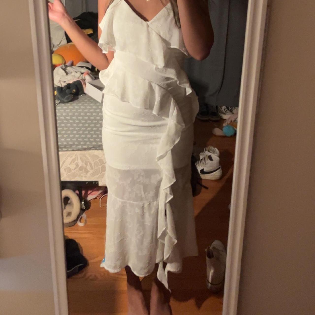 White ruffle midi dress. Had this dress for a while... | Depop