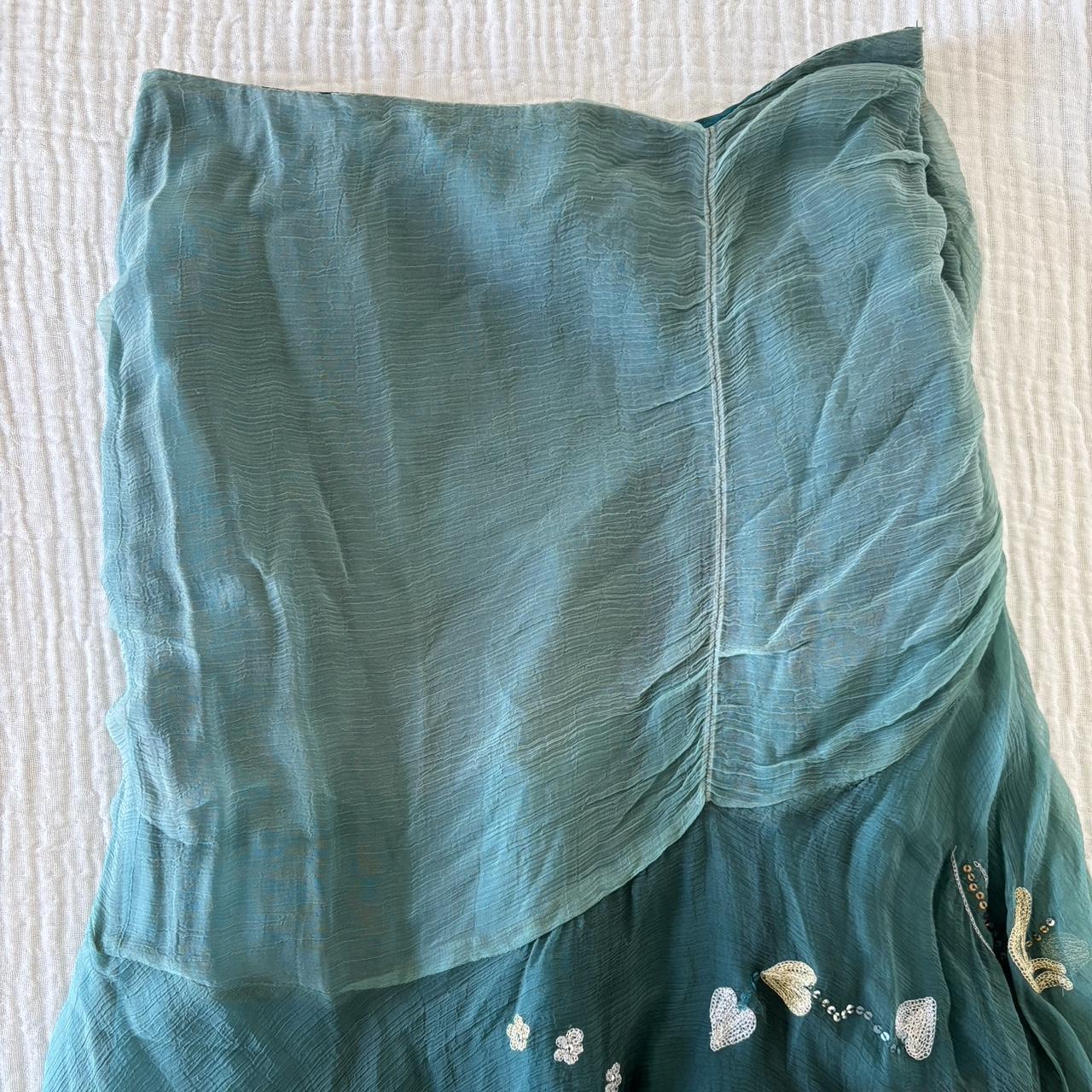 Rene Derhy teal tulle gold & silver embroidered... - Depop
