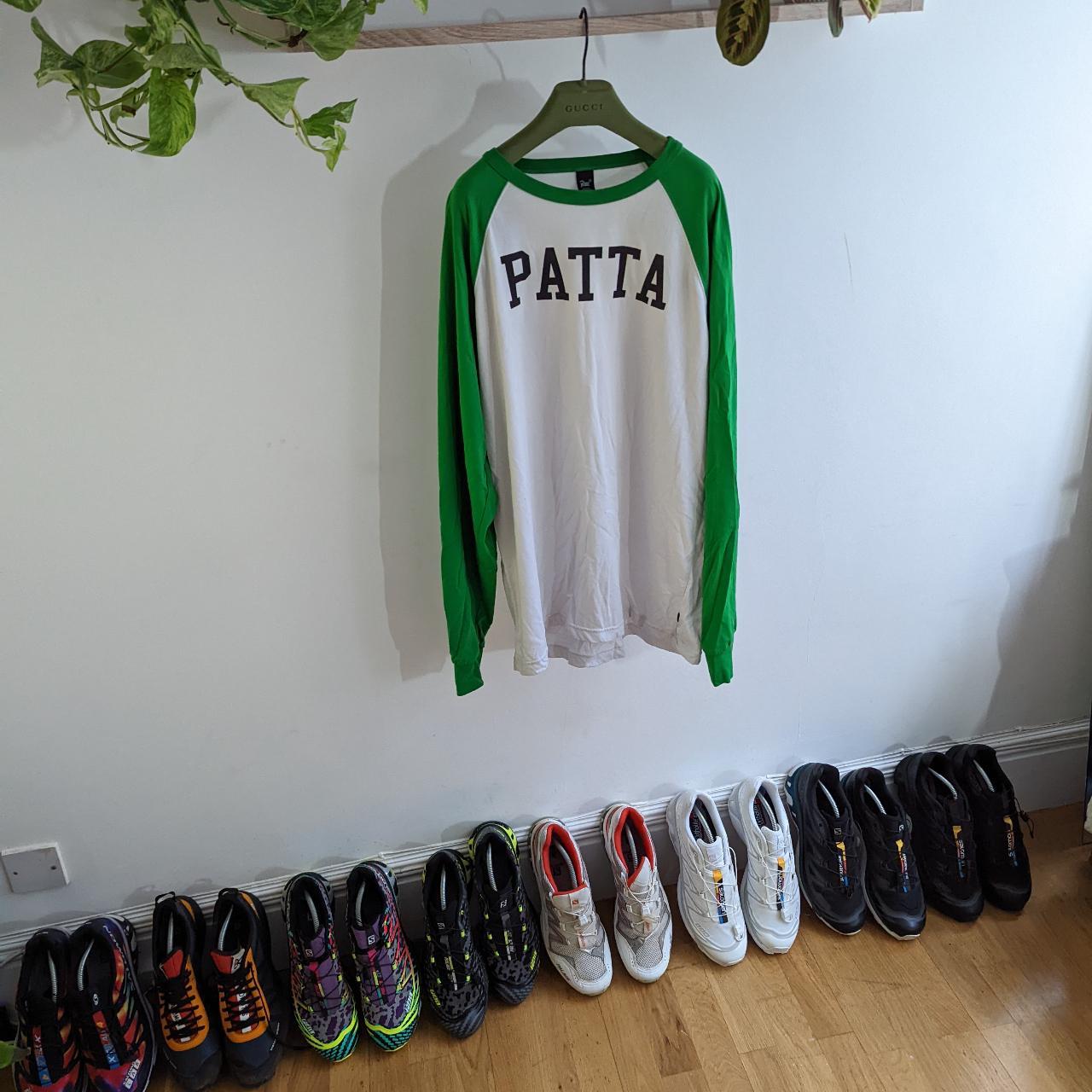 Patta Green and White Long Sleeve - Depop