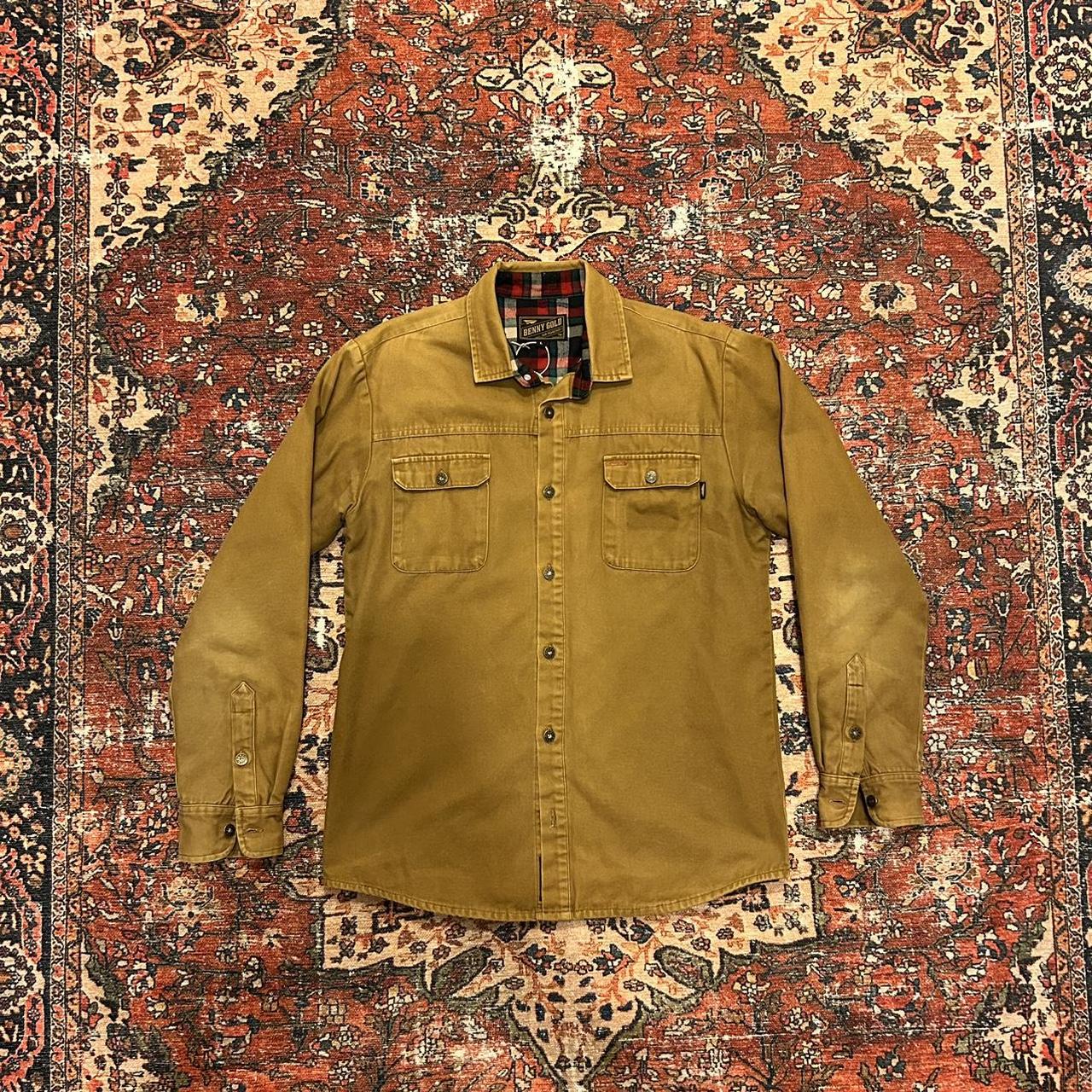 Brown and tan flannel lined jacket #flannel... - Depop