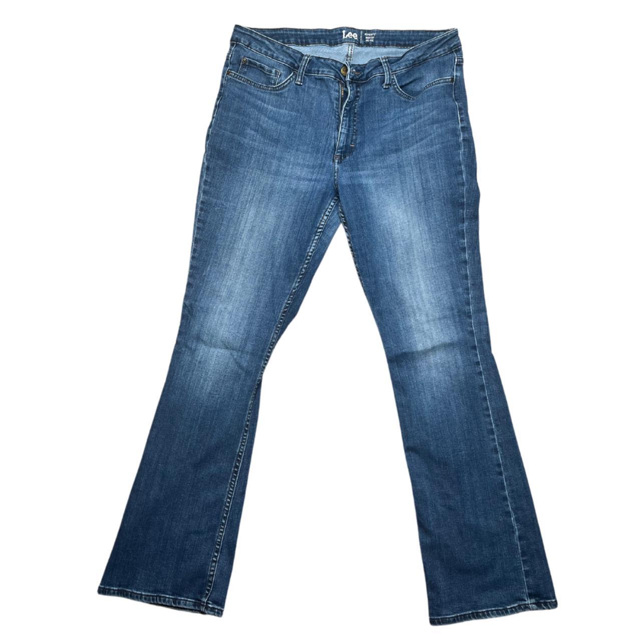 Lee Mid Raise Flare Jeans size 16 waist is 18"... - Depop