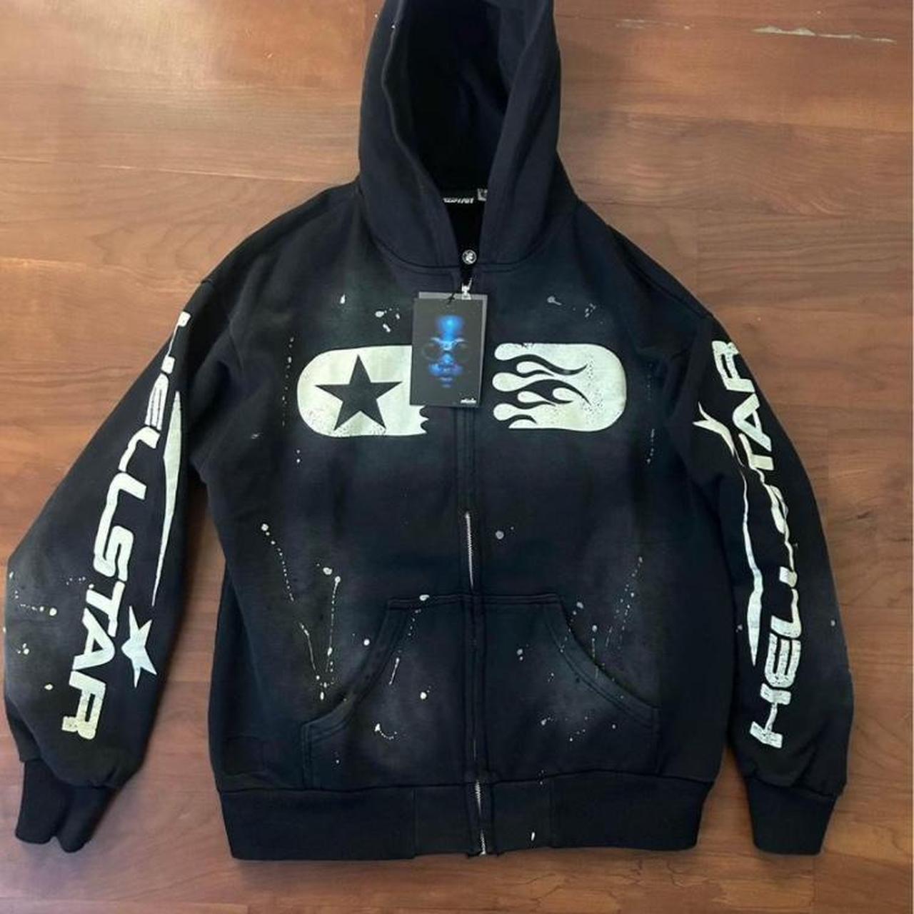 Hellstar zip up hoodie in black and white #goth #grunge - Depop