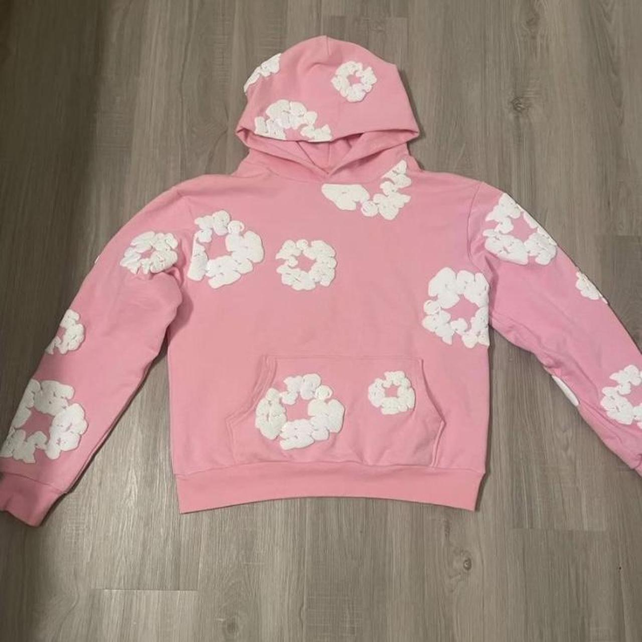Brand New Pink and white Denim Tear Hoodie | Depop