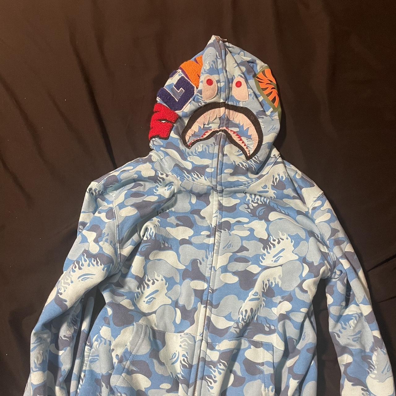 Bape fire camo hoodie light blue zip up - Depop