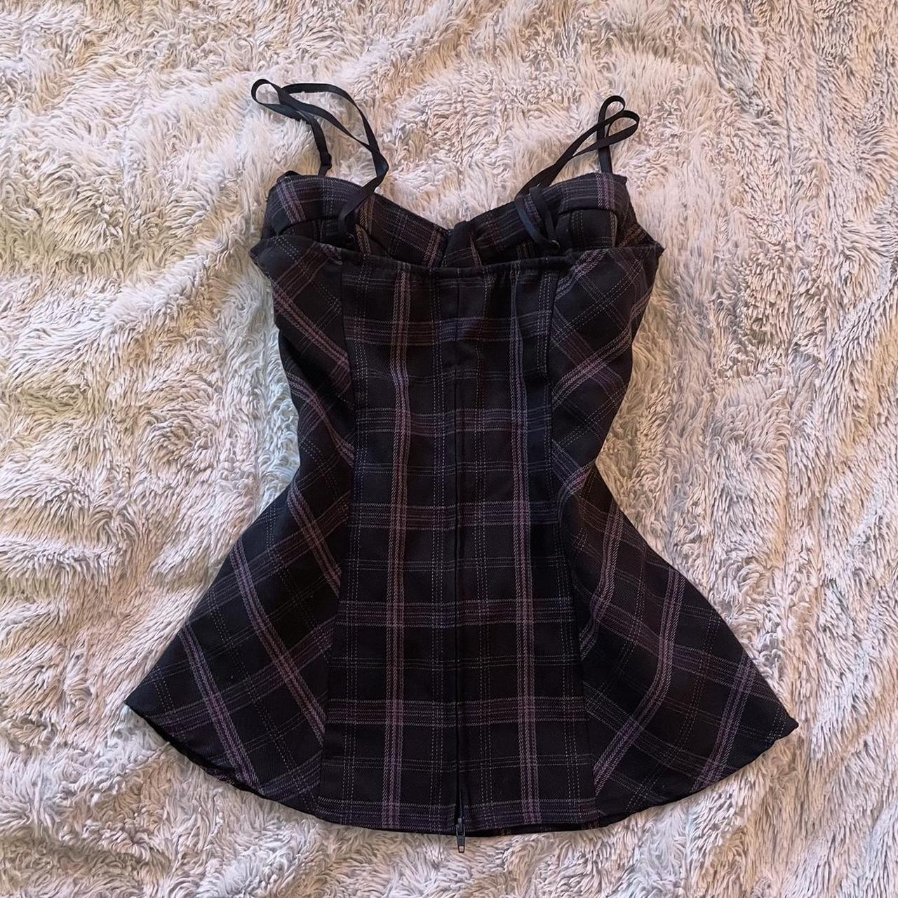 vintage plaid corset top zips up in the back size... - Depop