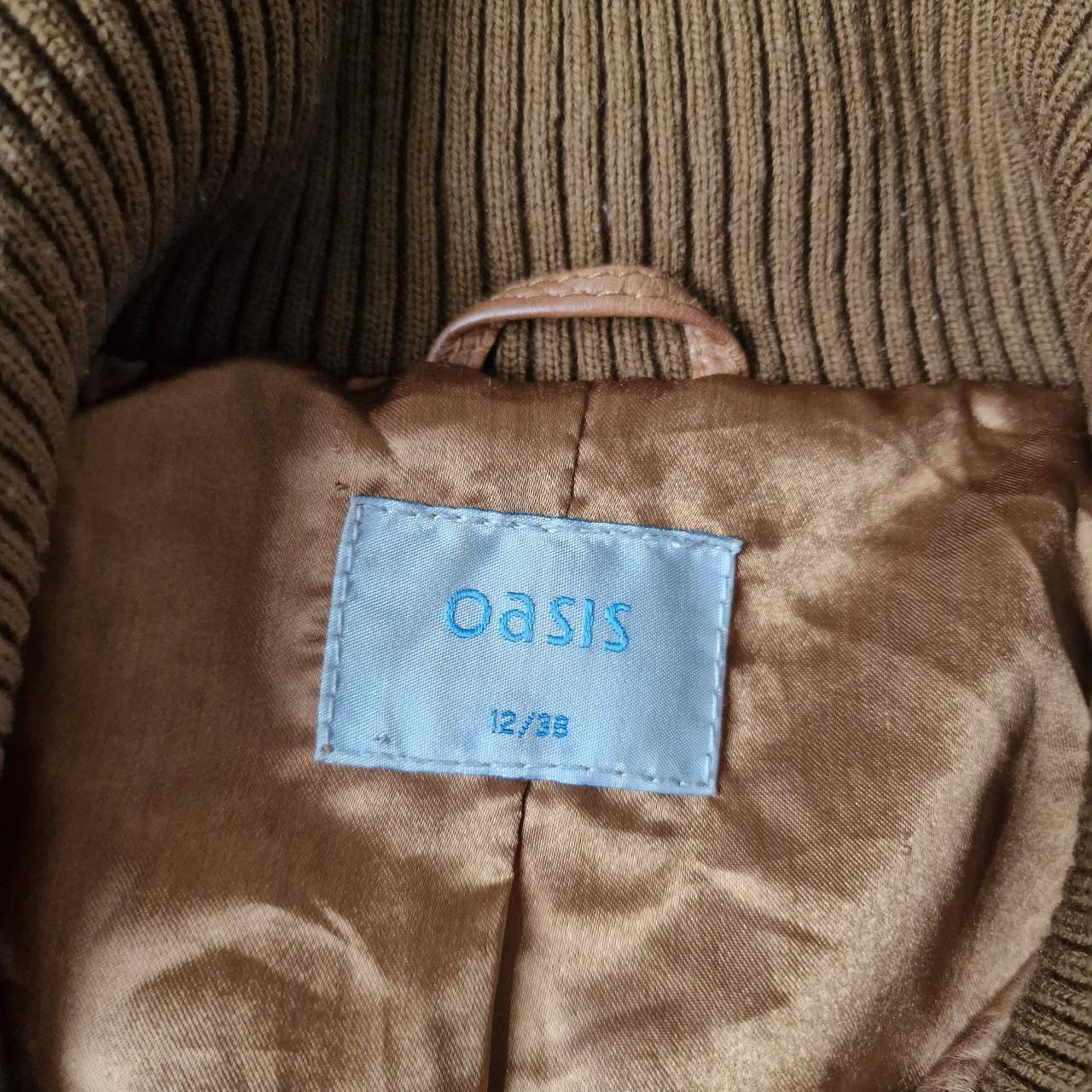 Camel brown vintage leather bomber jacket from Oasis... - Depop