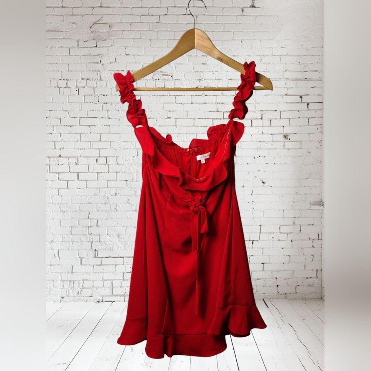 Chic red dress with ruffle straps and hem. Flowy... | Depop