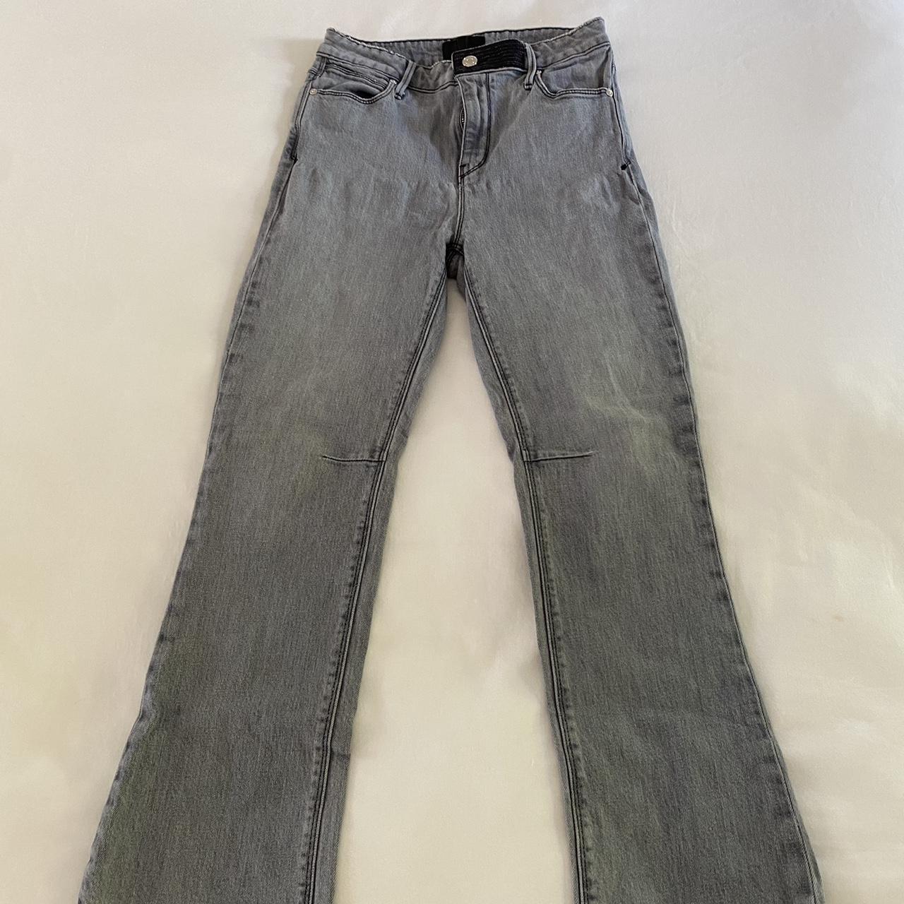 RtA grey flare denim jeans, distressed at bottom... - Depop