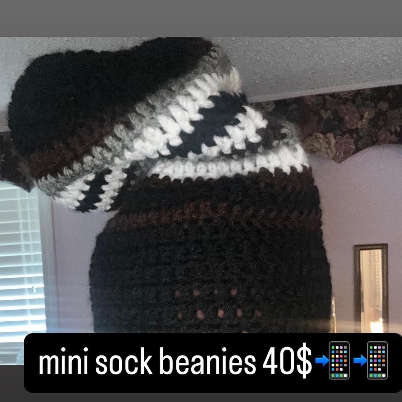 Brown and white mini sock beanie #winteraccessories - Depop
