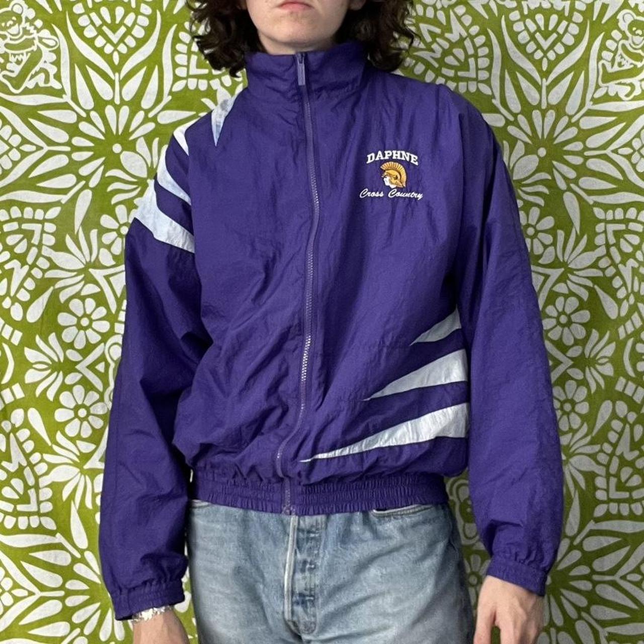 Vintage 90s purple cross country windbreaker Model... - Depop