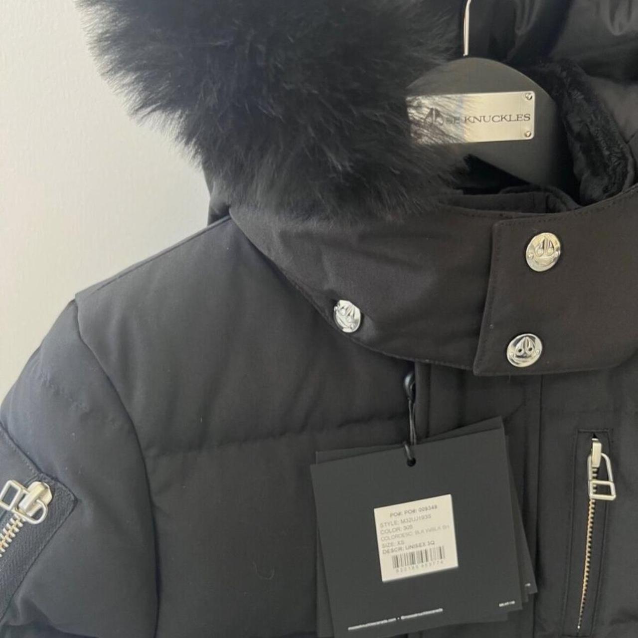 Black moose knuckles with detachable fur hood... - Depop