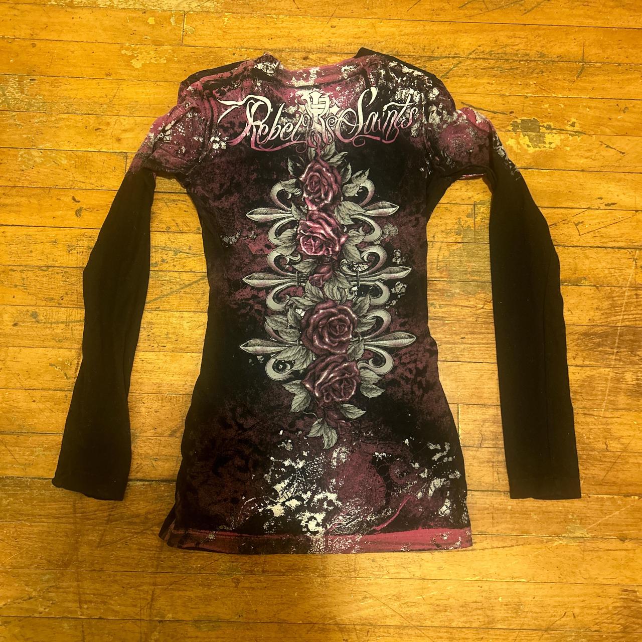 Rebel Saints Affliction black long sleeve graphic... | Depop