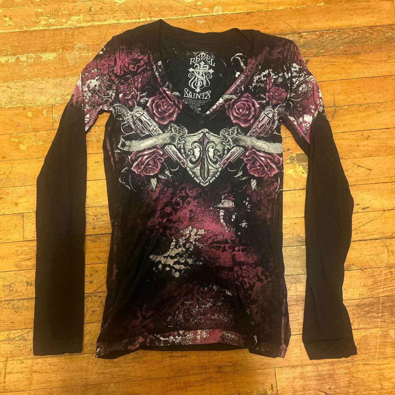 Rebel Saints Affliction black long sleeve graphic... | Depop