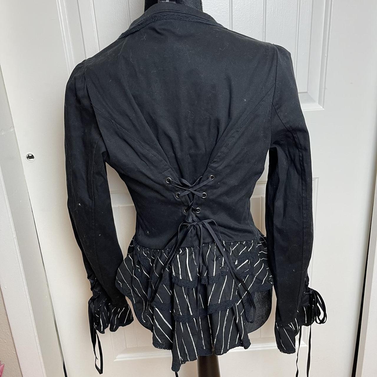 y2k goth emo tie up blazer top ! - pinstripe ruffle... - Depop