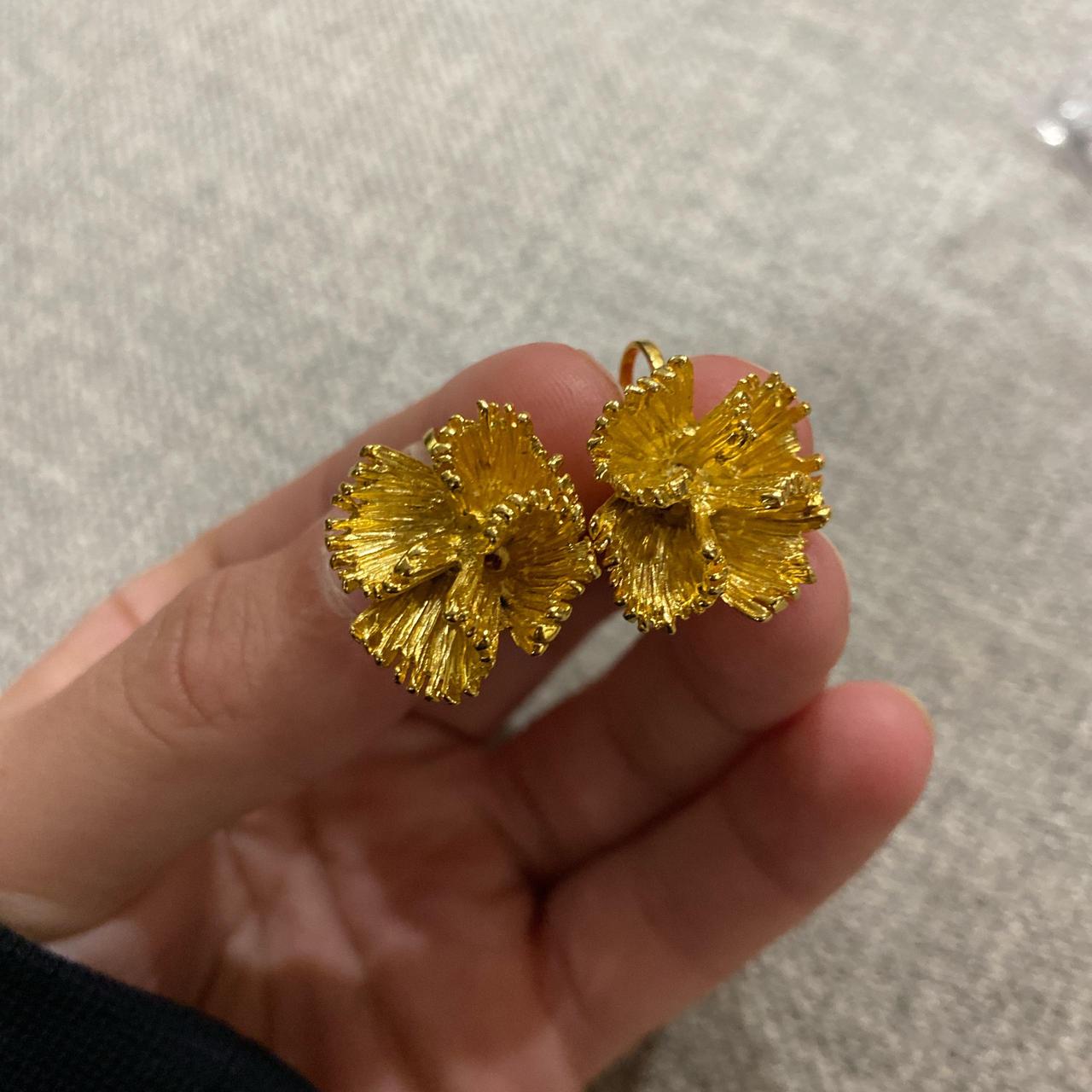 Gold tone flower clip on earrings! Make an... - Depop