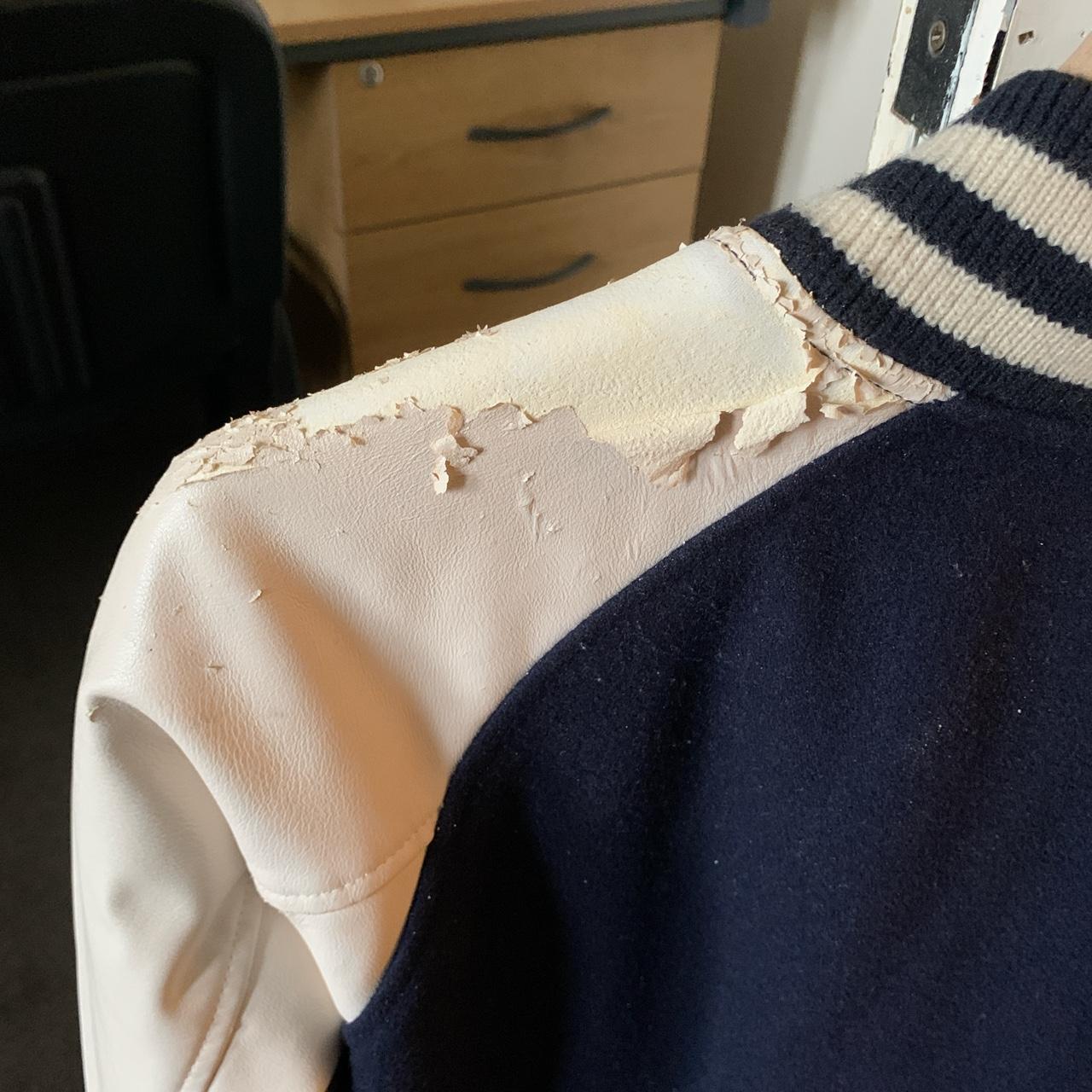 Stussy leather varsity jacket In rain damaged... - Depop