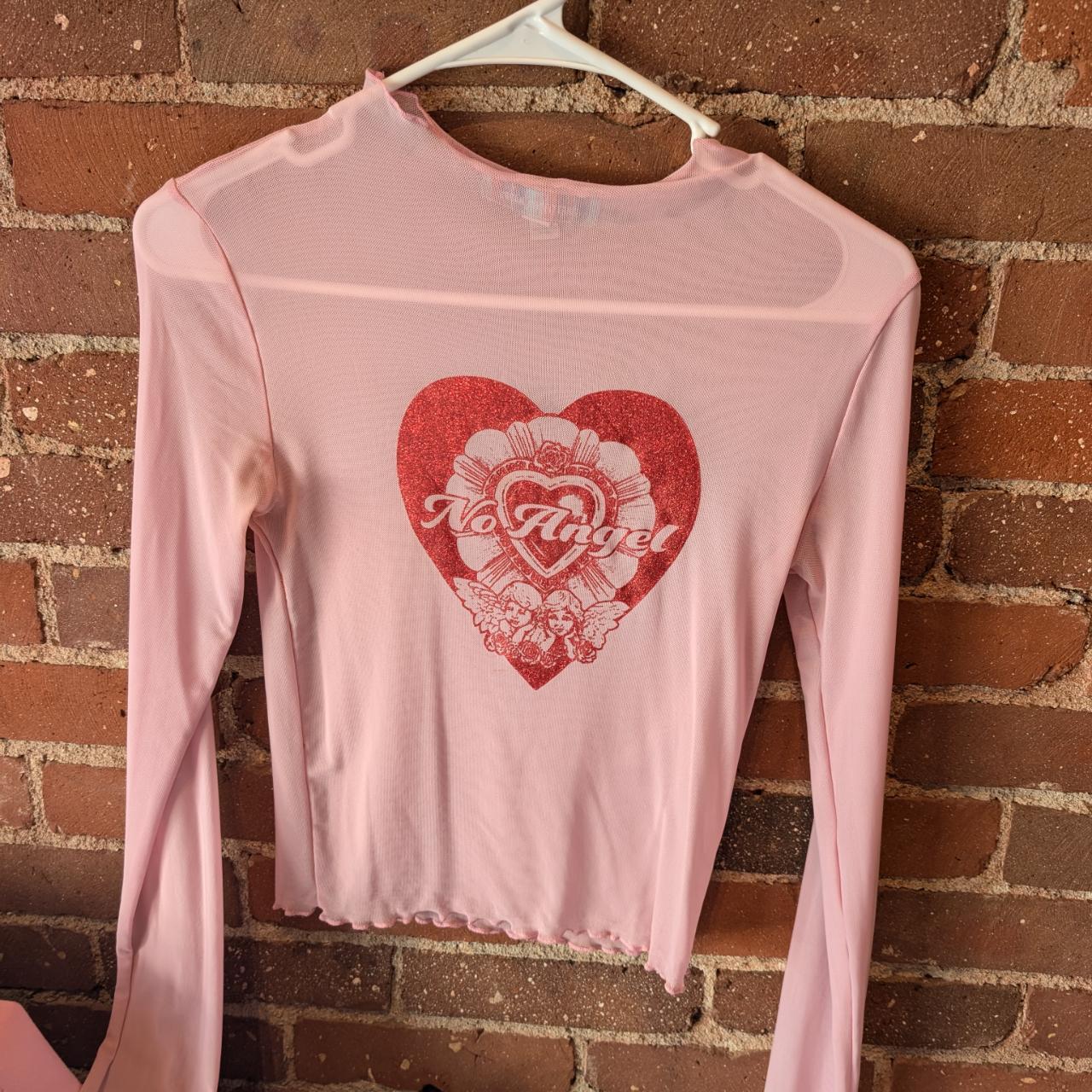 Sheer pink NO ANGEL mesh shirt - Depop