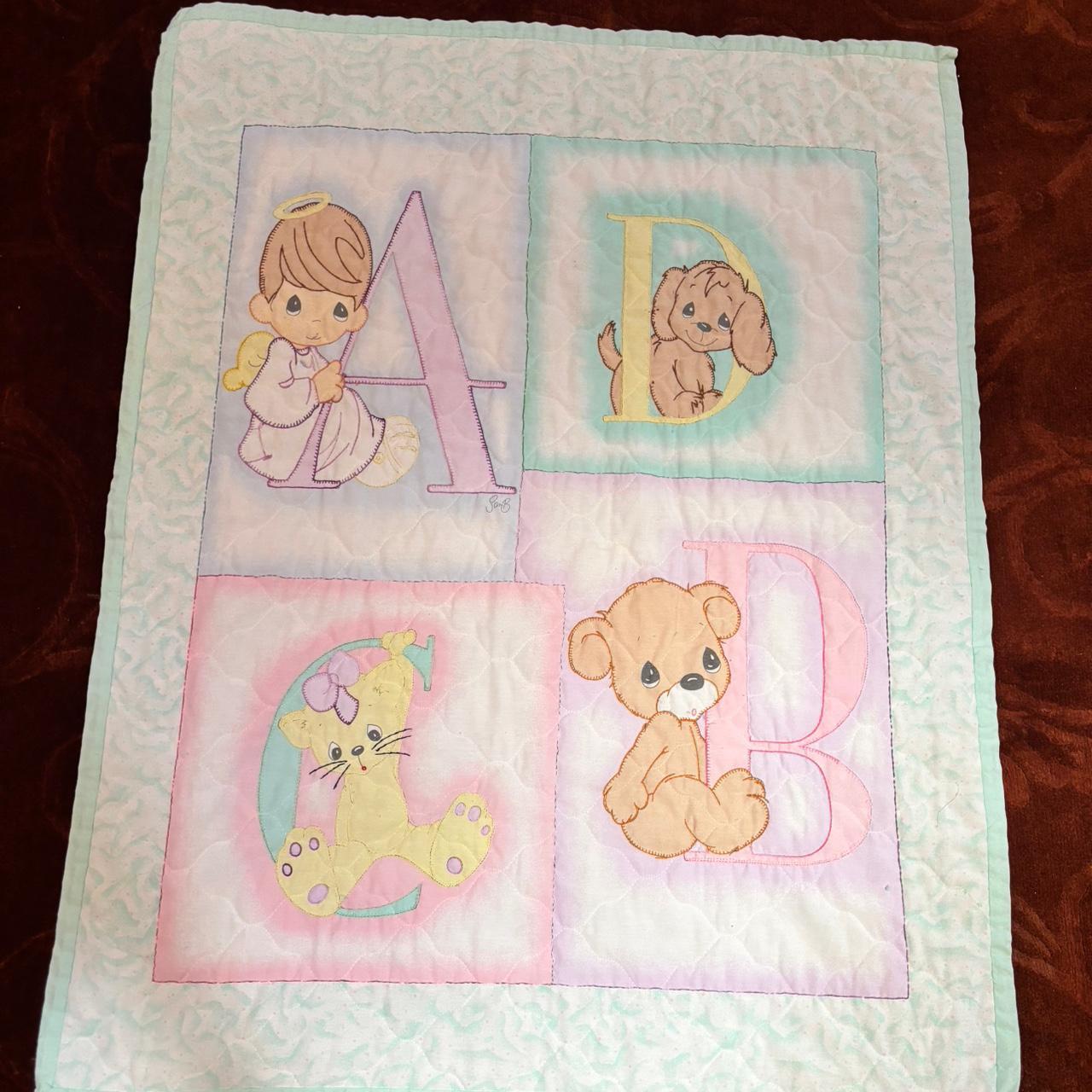Precious Moments ABCD Pastel Handmade Baby Quilt... | Depop
