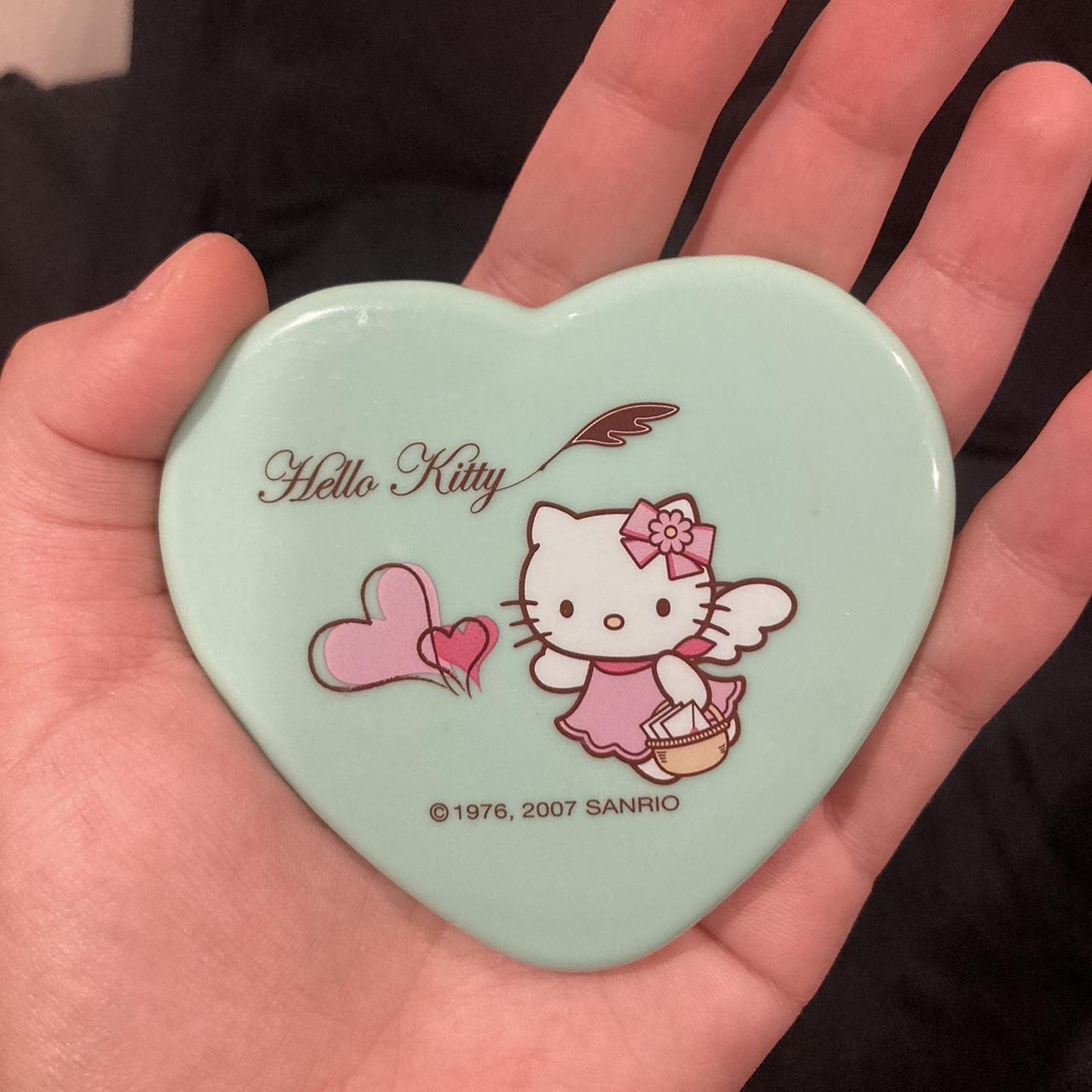 hello kitty heart-shaped compact mirror, great... - Depop