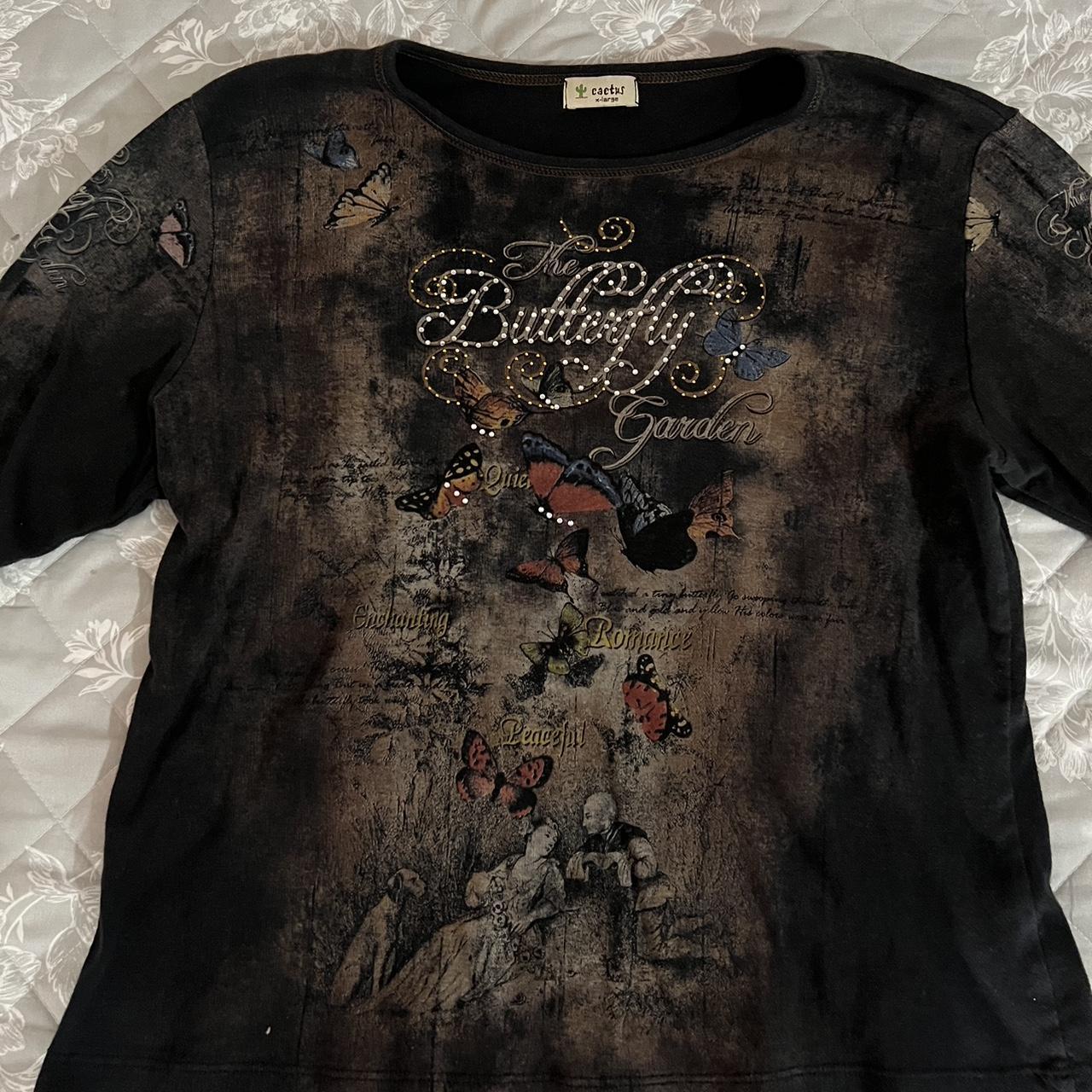 y2k butterfly rhinestone shirt 🤍 *thrift find :)... - Depop
