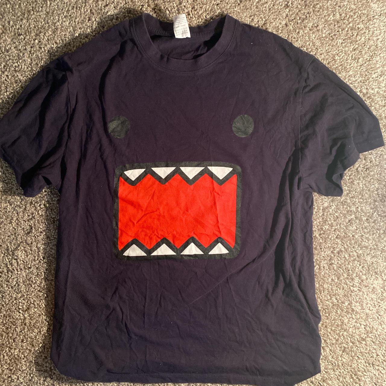 navy and red Domo cotton t-shirt #Domo #domokun... - Depop
