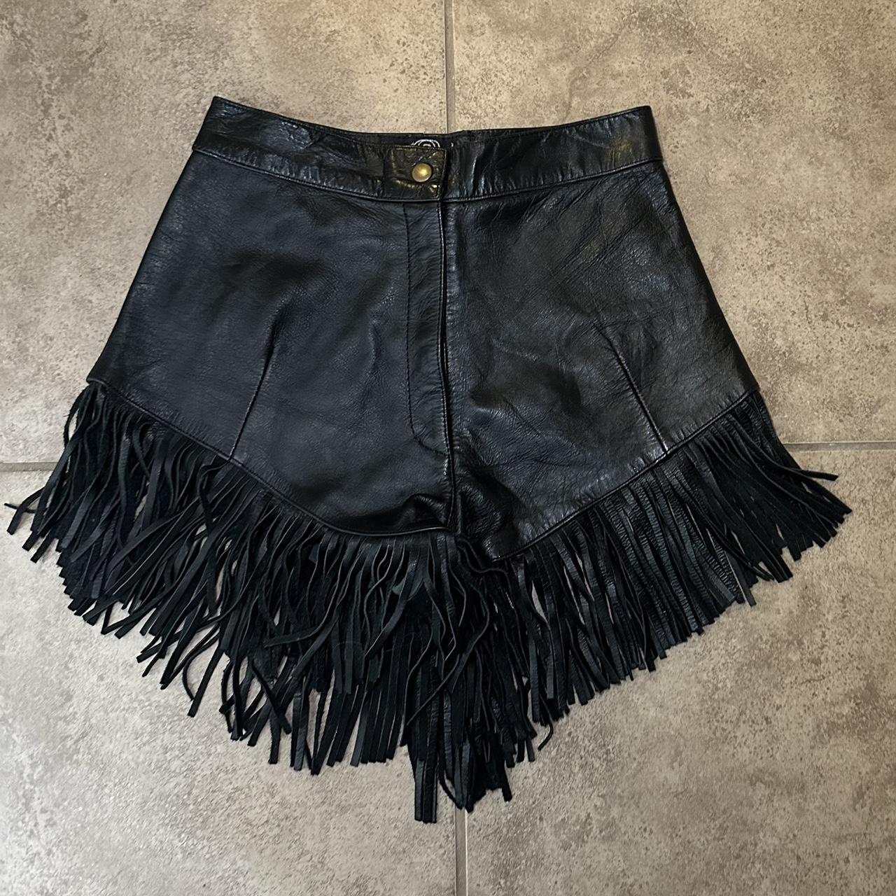 Real leather shorts with fringe trim 🖤 Leather King... - Depop