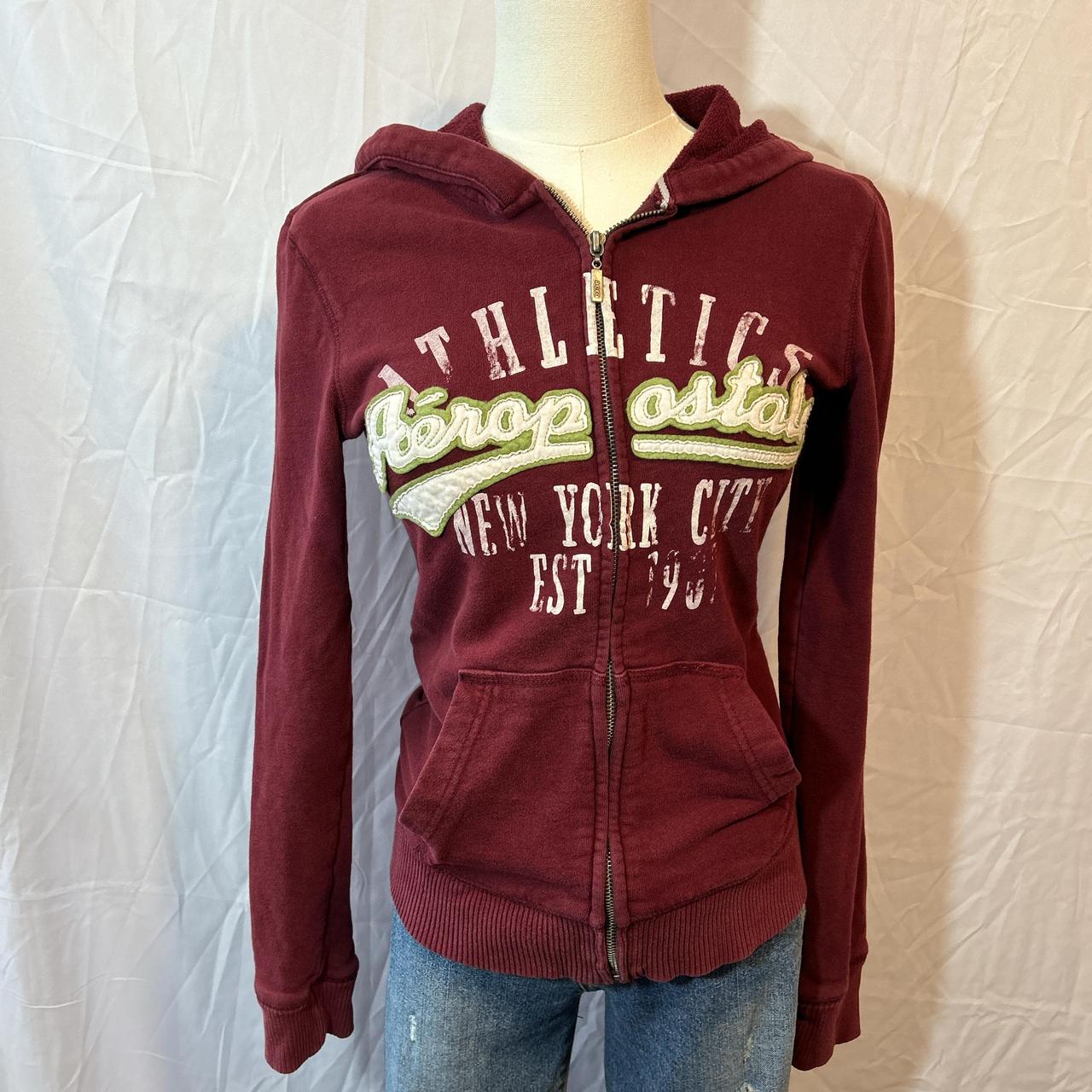 Burgundy maroon Aeropostale zip up jacket Labeled... | Depop