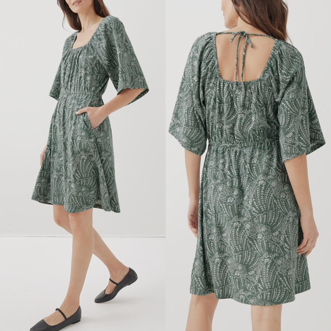 🌿NWT PACT Luxe Jersey Flutter Sleeve Dress in Green... - Depop