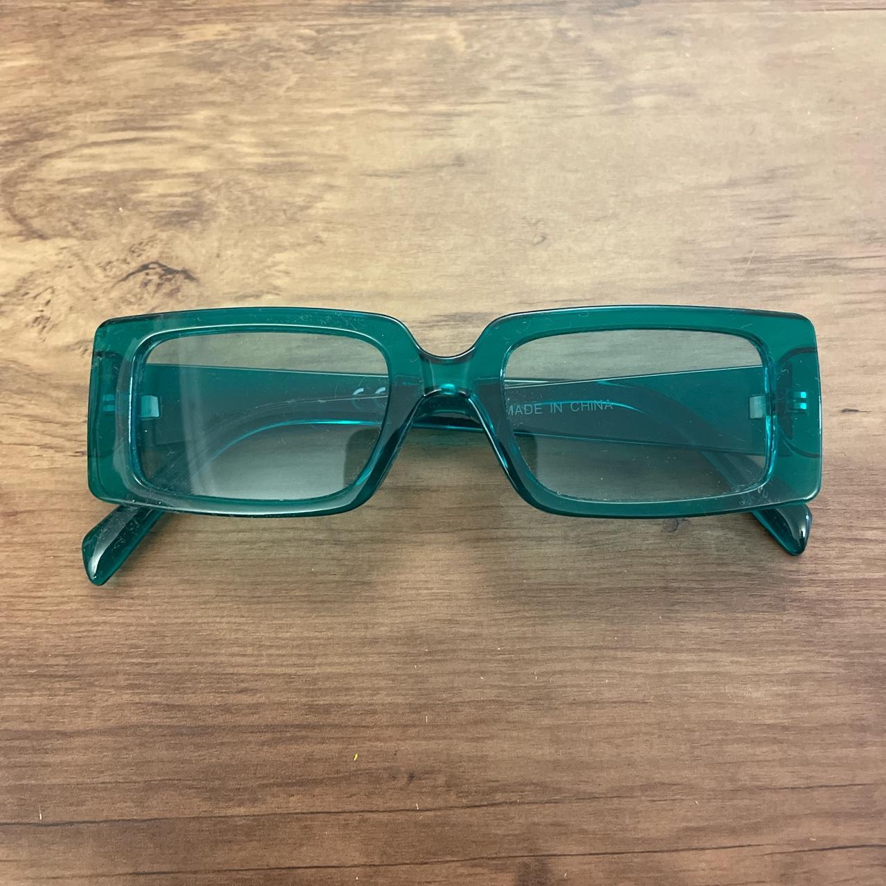Festival rave green rectangular sunglasses - Depop