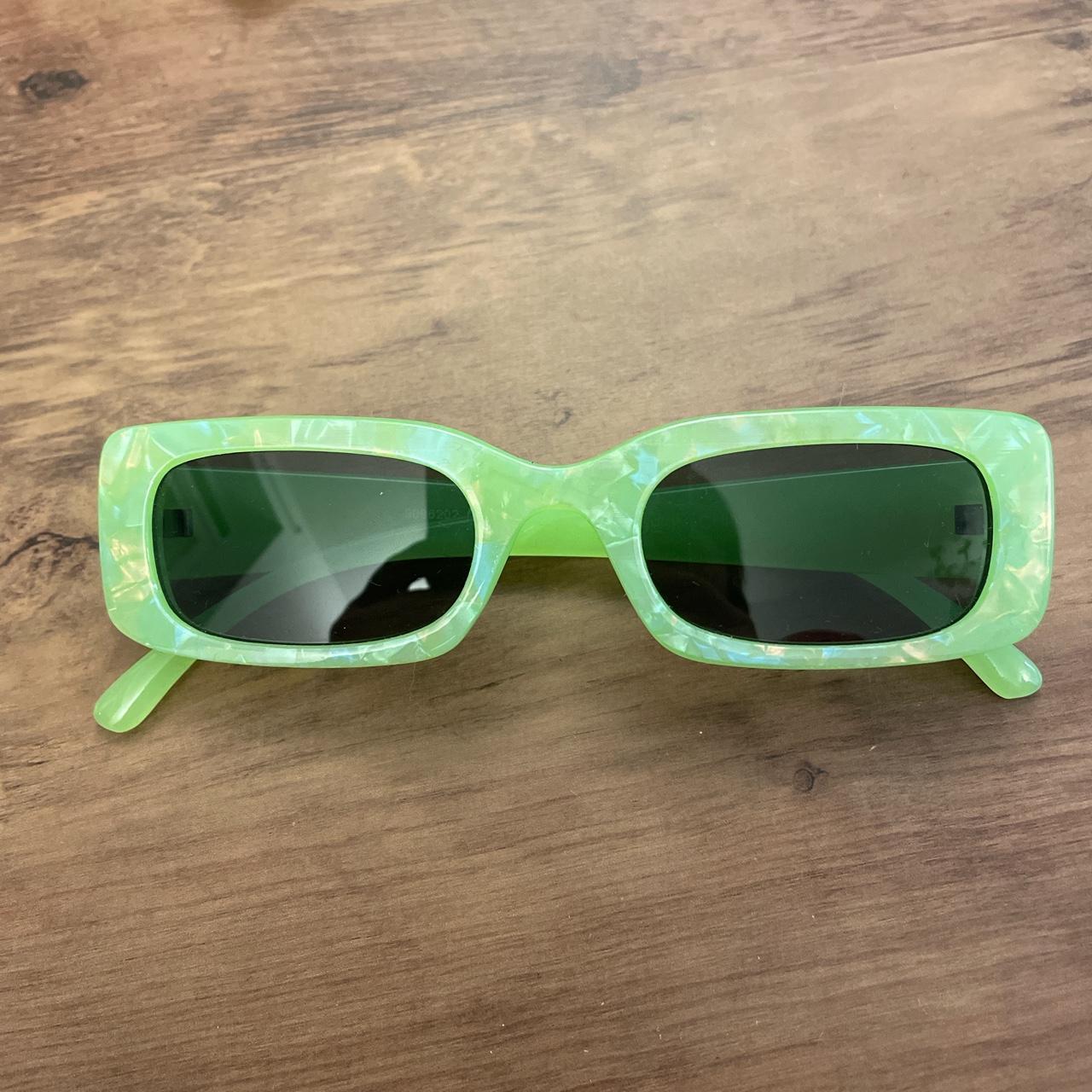 Green holographic rectangular sunglasses - Depop