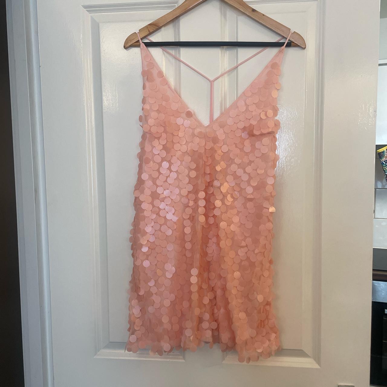 Motel pink sequin mini dress with open back - Depop