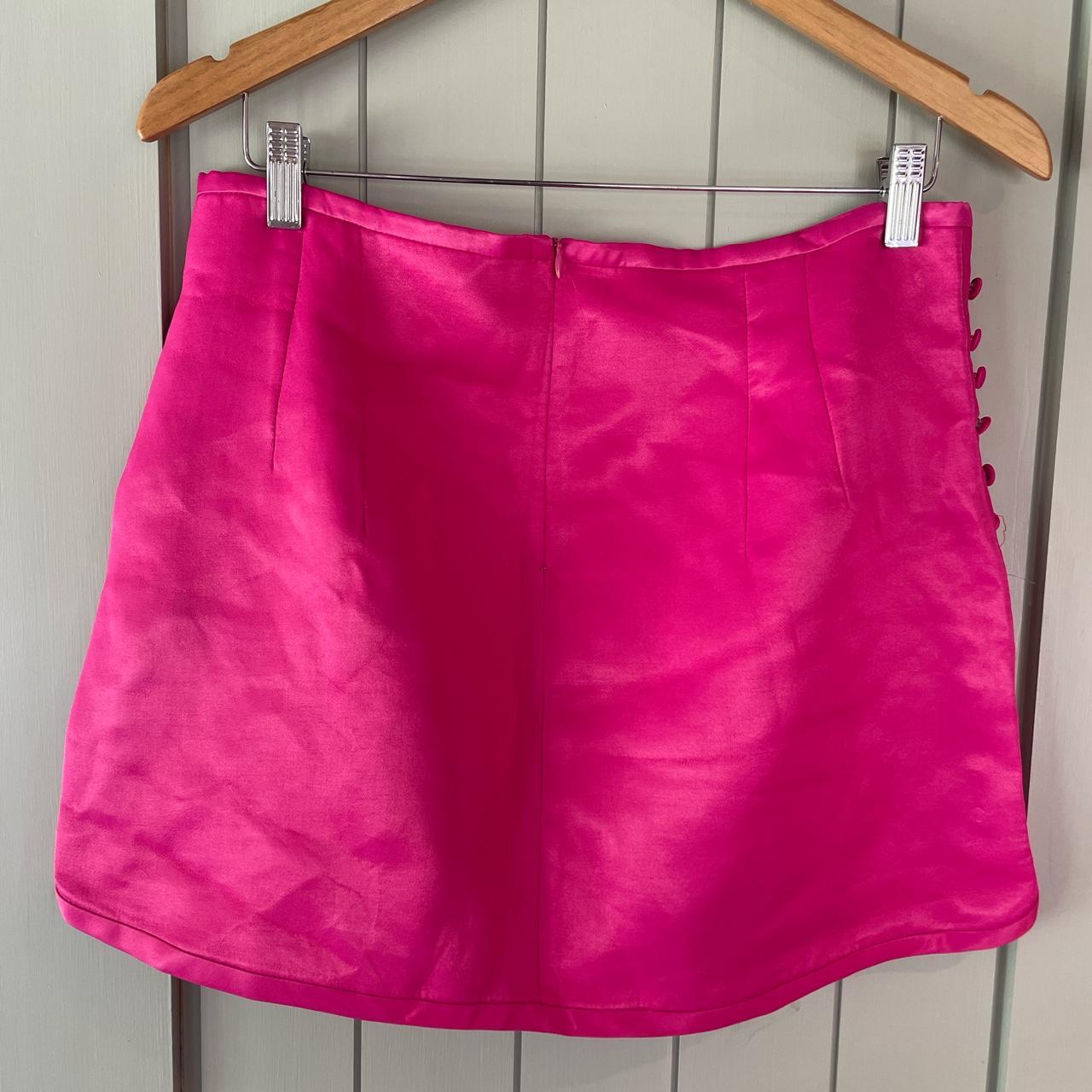 Zara bright pink silk / satin mini skirt with button... - Depop