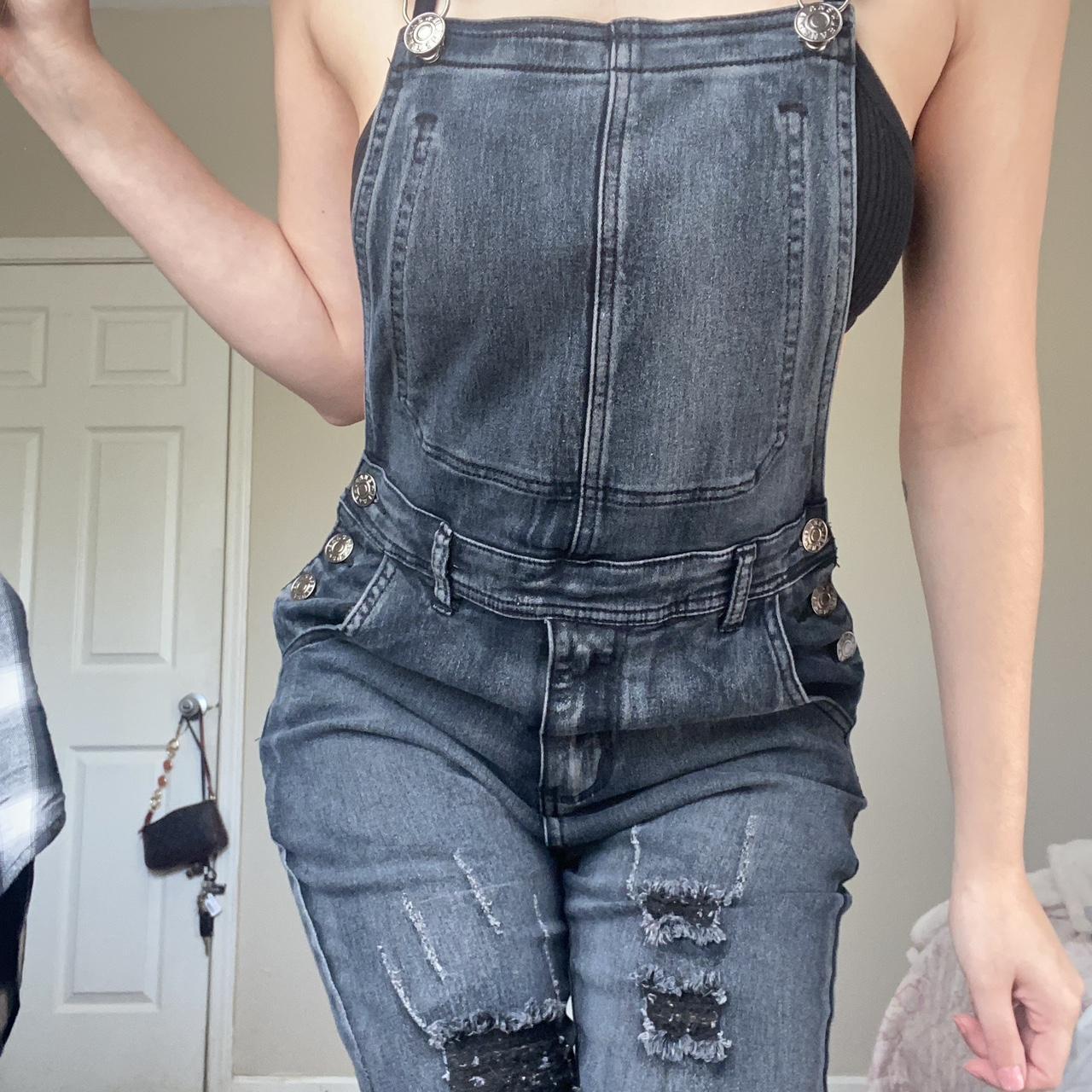 Black Acid Washed Denim Overalls Size Small - Depop