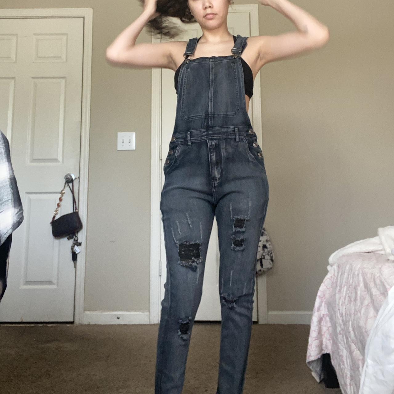 Black Acid Washed Denim Overalls Size Small - Depop