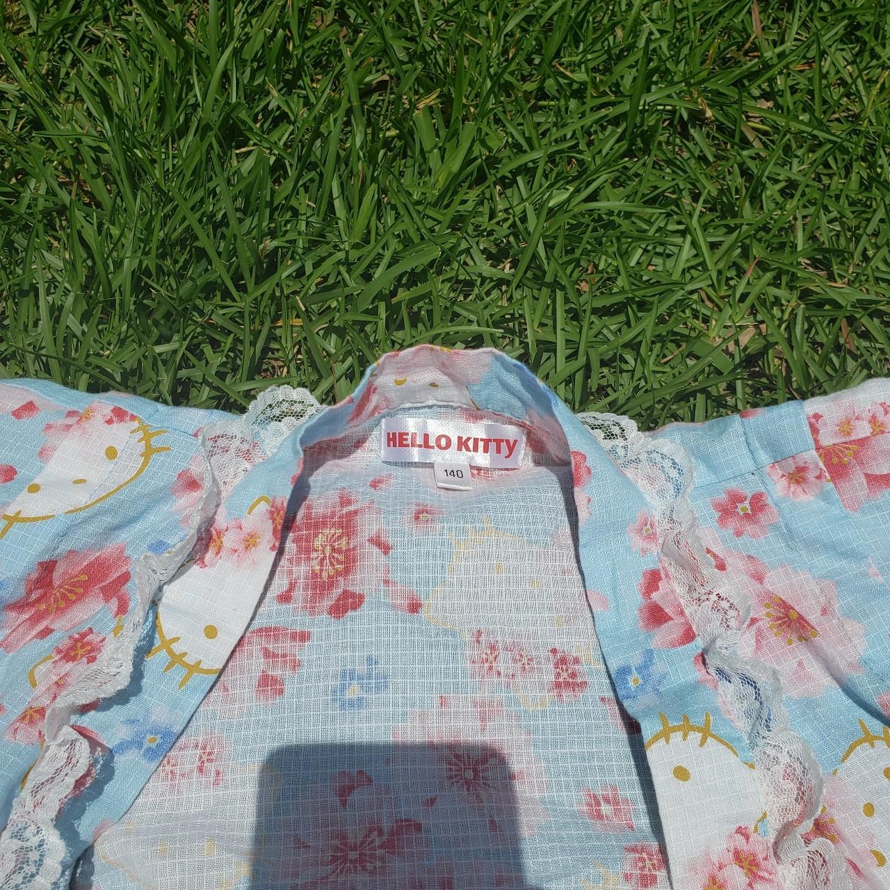 Pink and blue Hello Kitty bolero top with white lace... | Depop