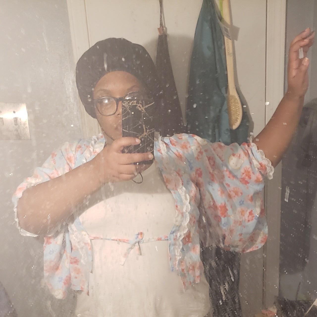 Pink and blue Hello Kitty bolero top with white lace... | Depop