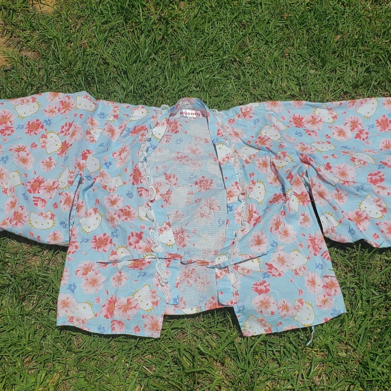 Pink and blue Hello Kitty bolero top with white lace... | Depop