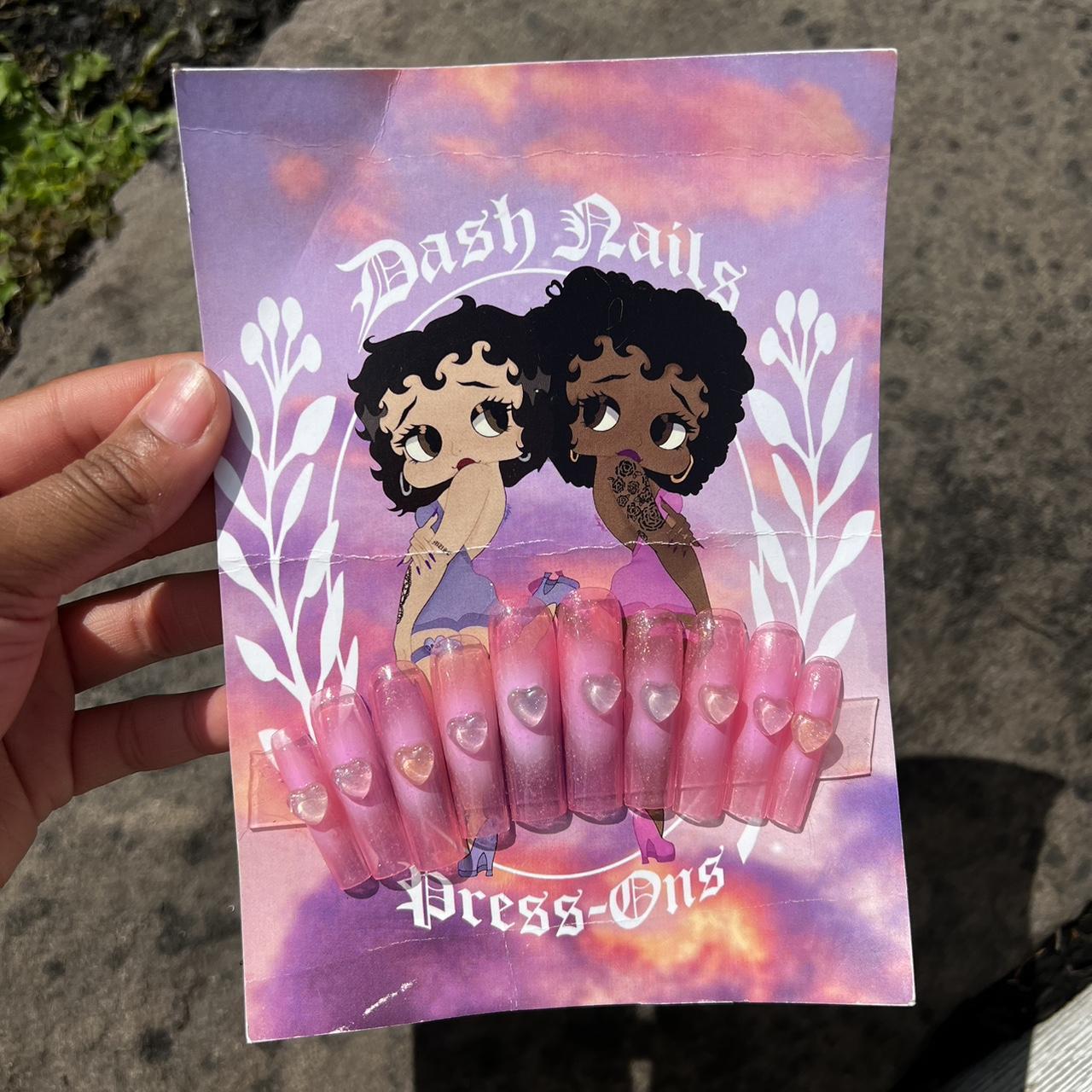 Dash nails, extra long pink heart glue on, press on... - Depop