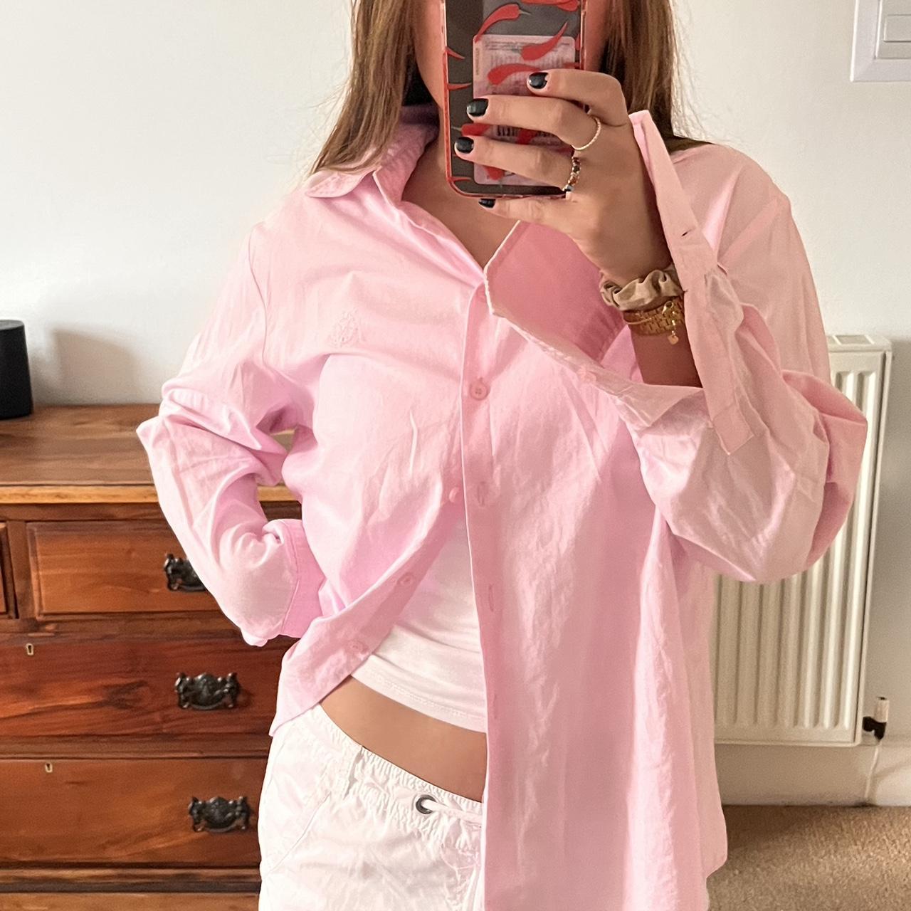 Light pink / baby pink oversized shirt, pink button... - Depop