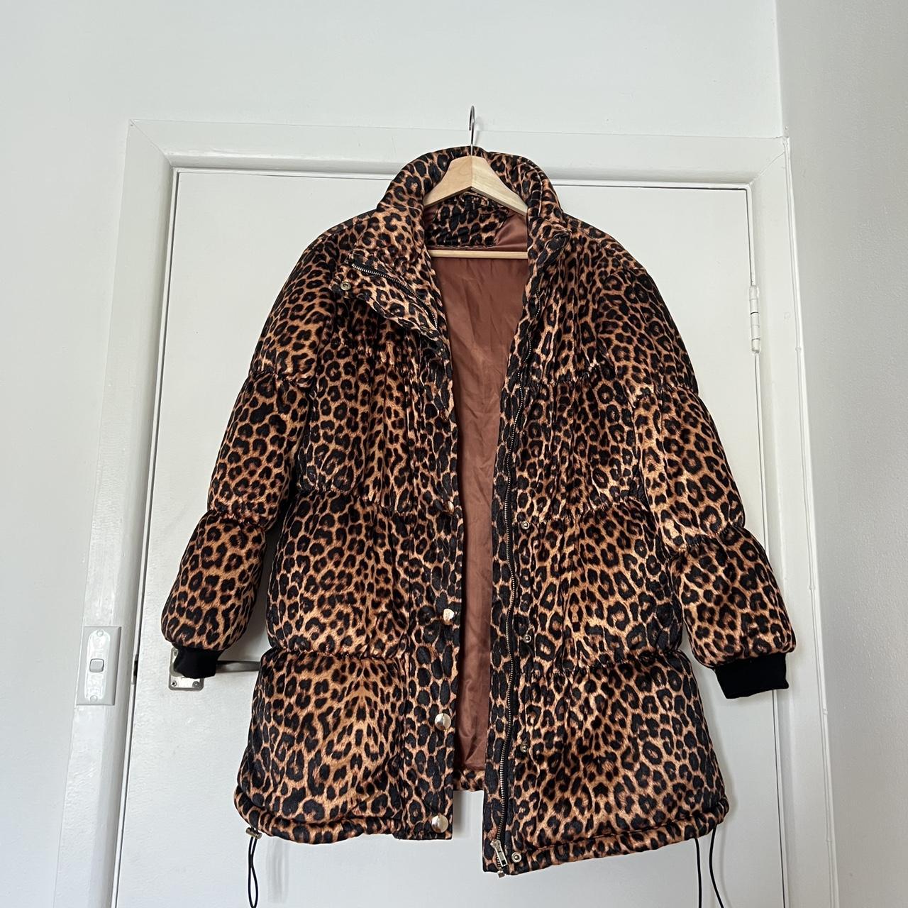 Leopard print puffer jacket Size large Velvet - Depop
