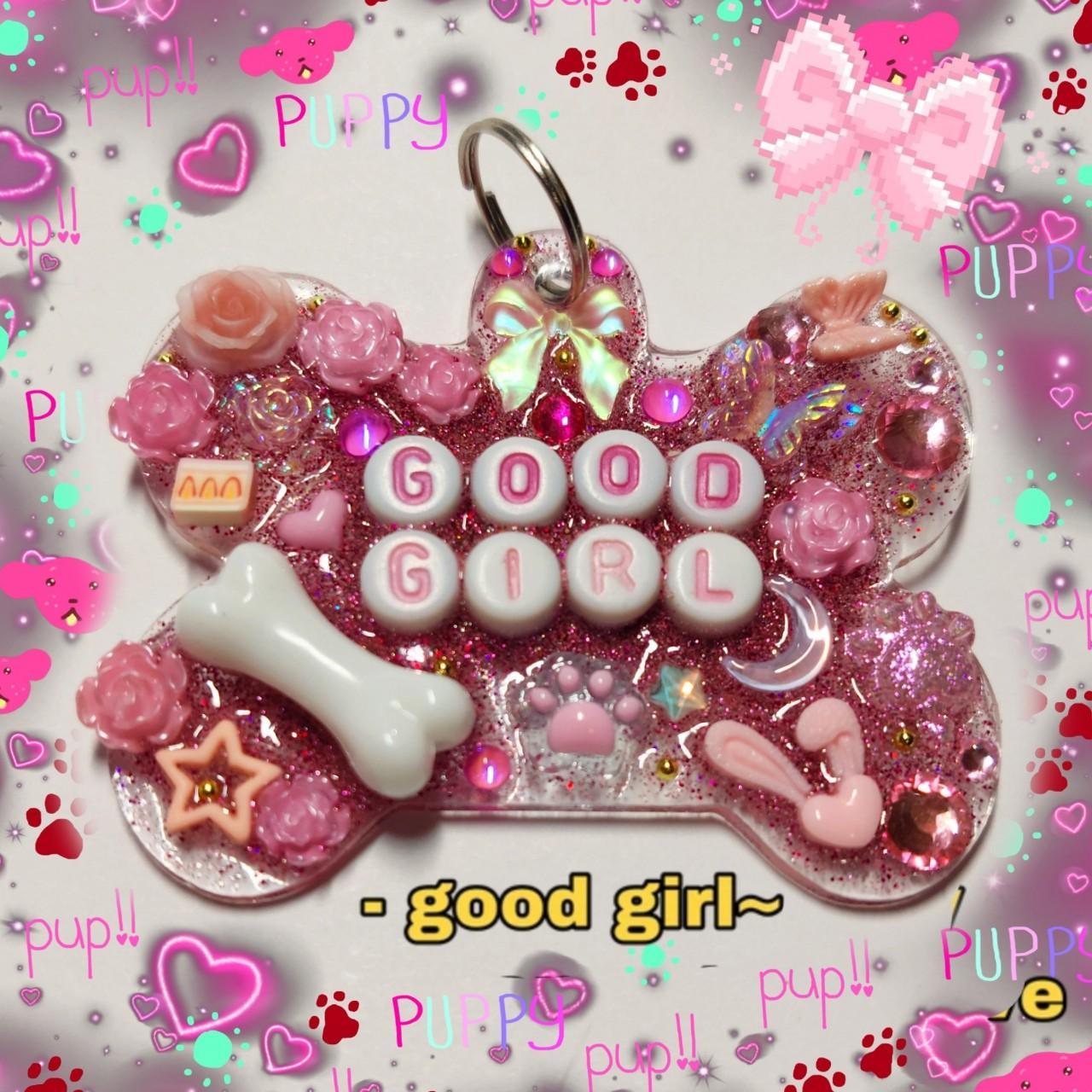 💗 Custom Good Girl pink and white dog tag 💝 Can be a... | Depop