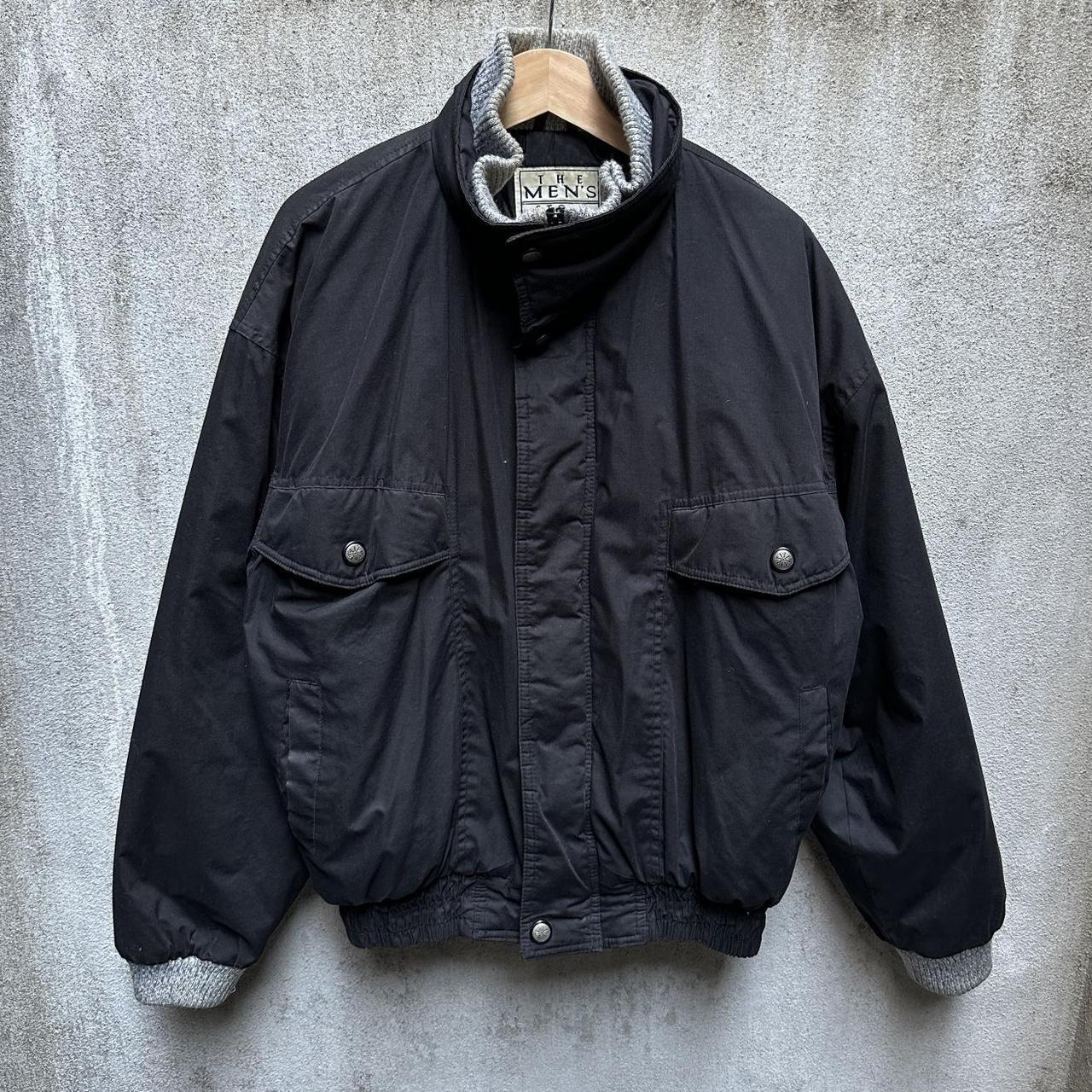 Vintage 80s black nylon boxy bomber jacket medium... - Depop