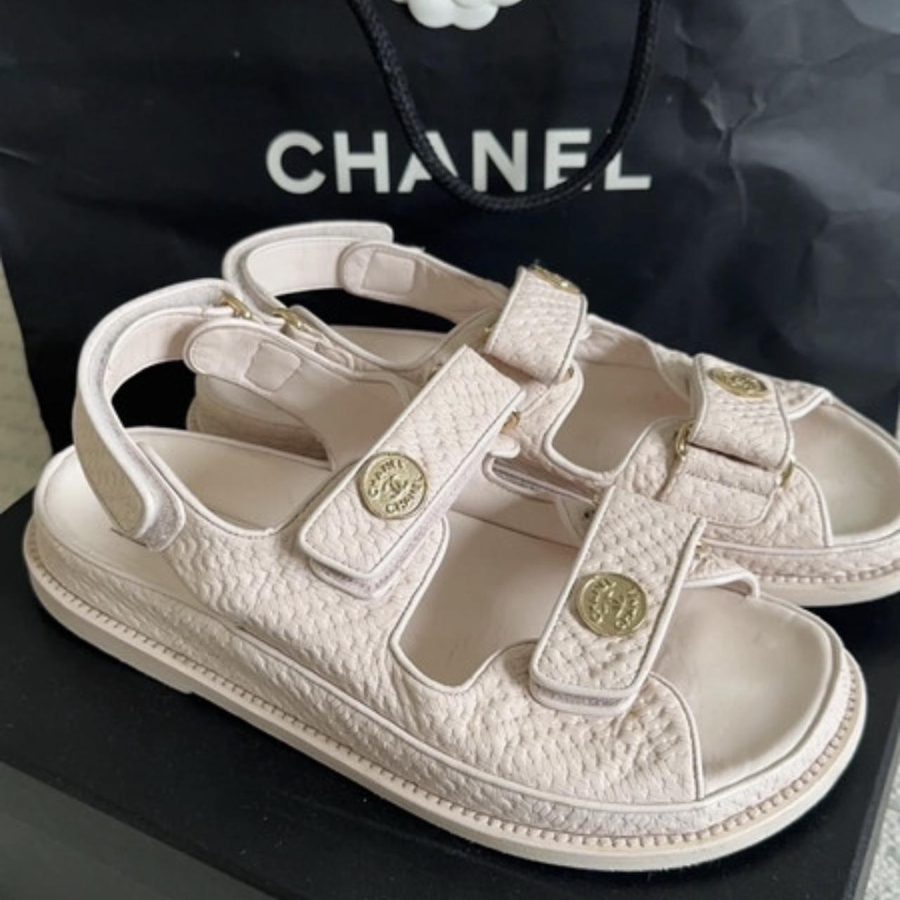 Chanel woven light pink dad sandal, Bought in Dubai... - Depop